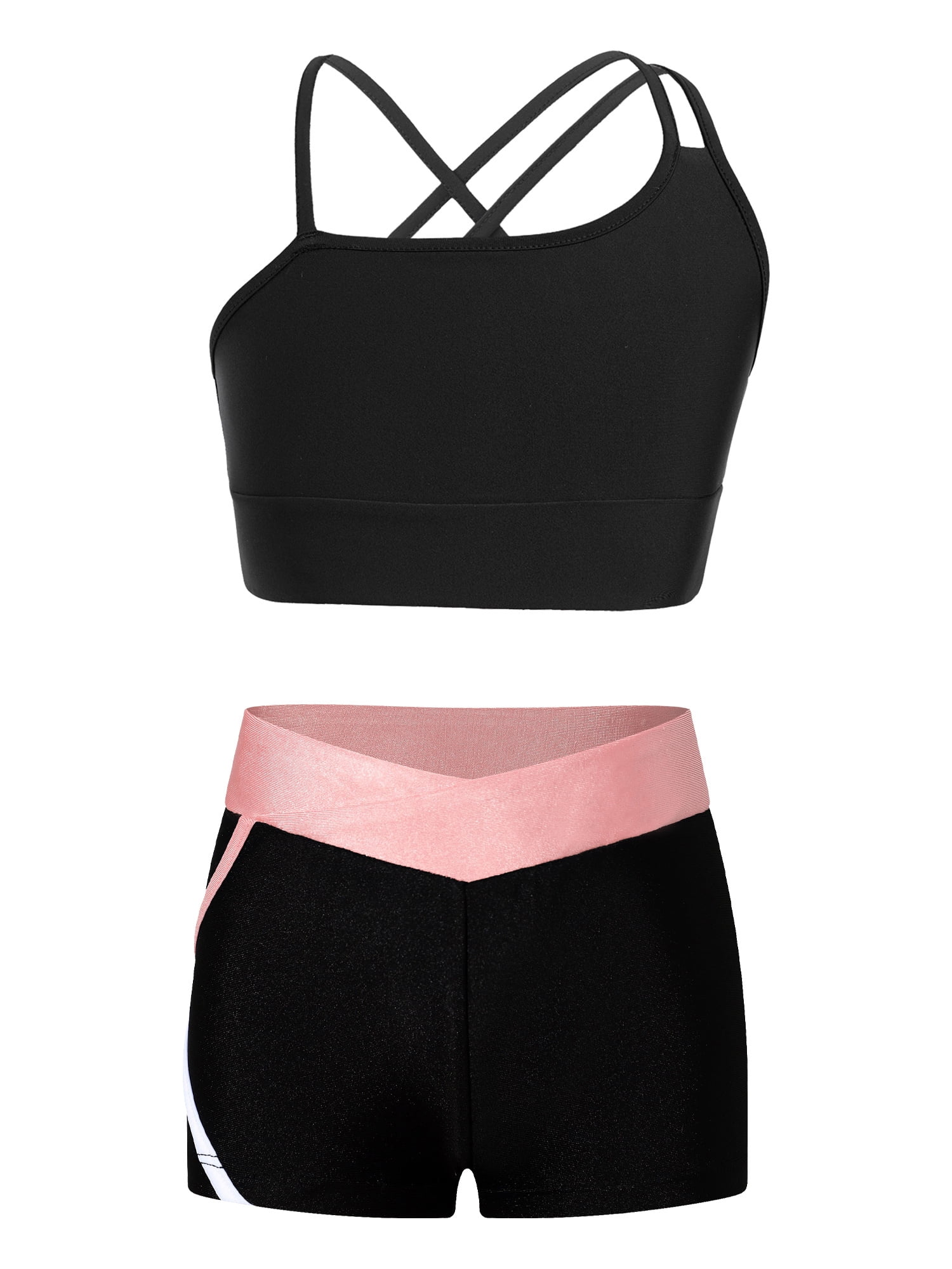 iEFiEL Kids Girls Asymmetric Shoulder Dance Crop Top with Shorts Set 2 ...