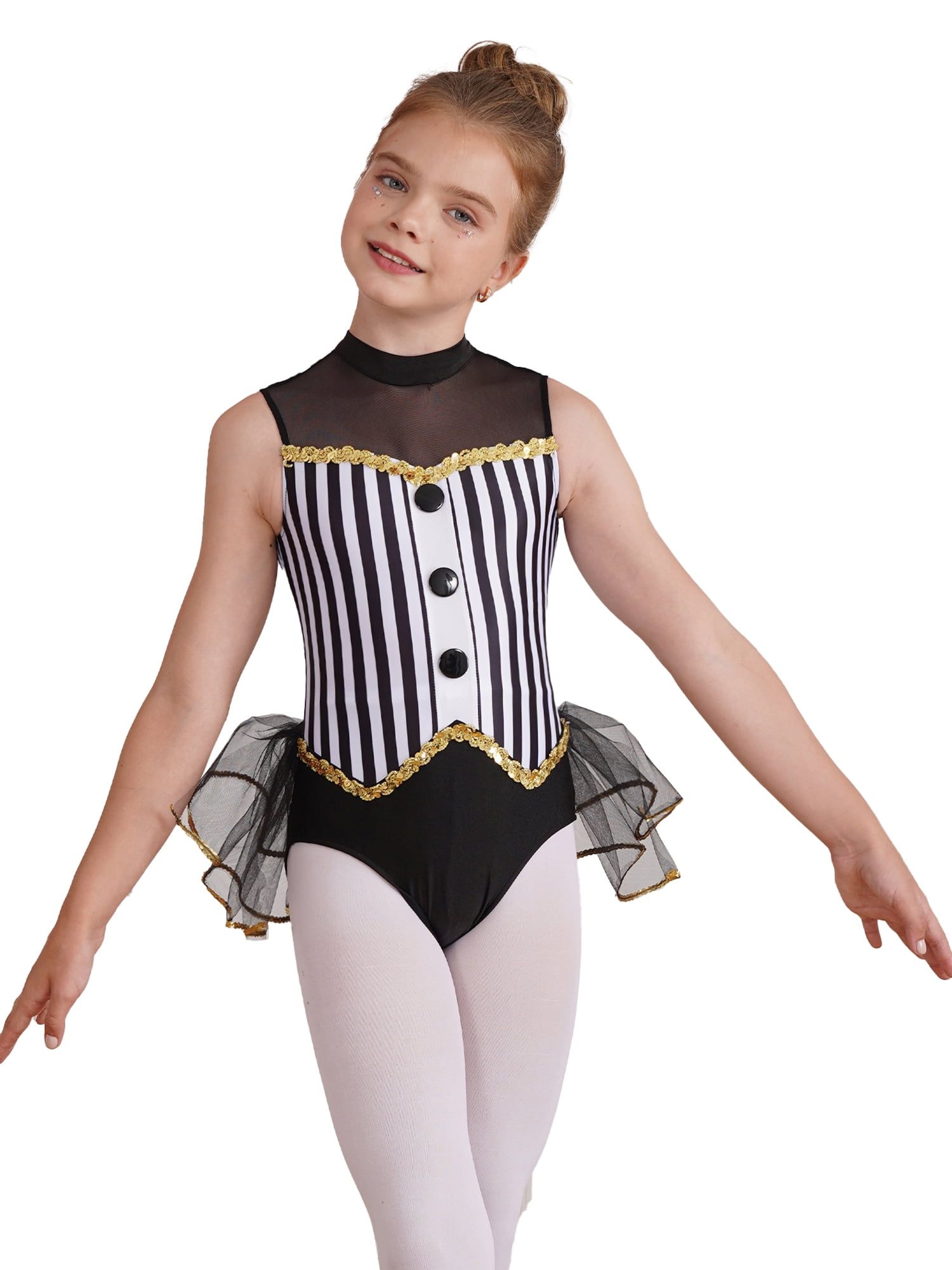 iEFiEL Kids Girls Ballerina Performance Dress Striped Tulle Skirted ...