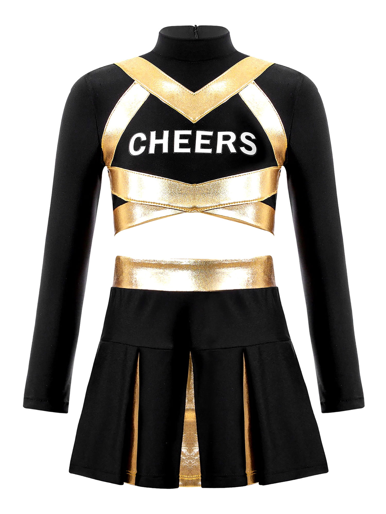 iEFiEL Kids Girls Cheer Leader Costume Crop Top with Pleated Skirt Set ...