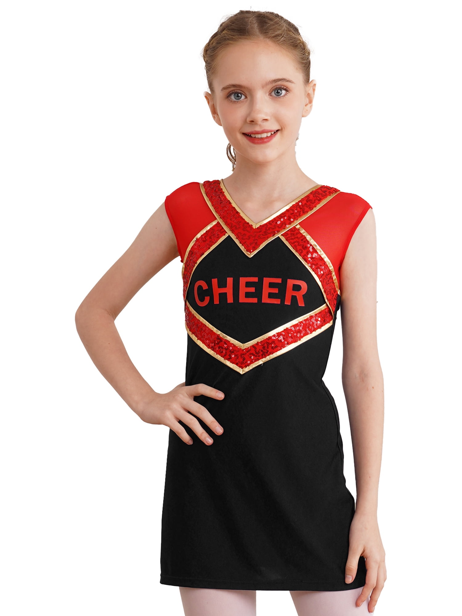 iEFiEL Kids Girls Cheer Leader Dance Costume Letters Print Shiny ...