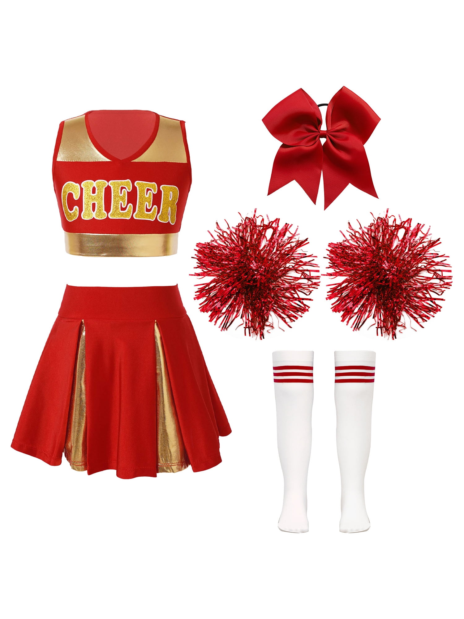 iEFiEL Kids Girls Cheer leader Uniform Halloween Dress Up High School ...
