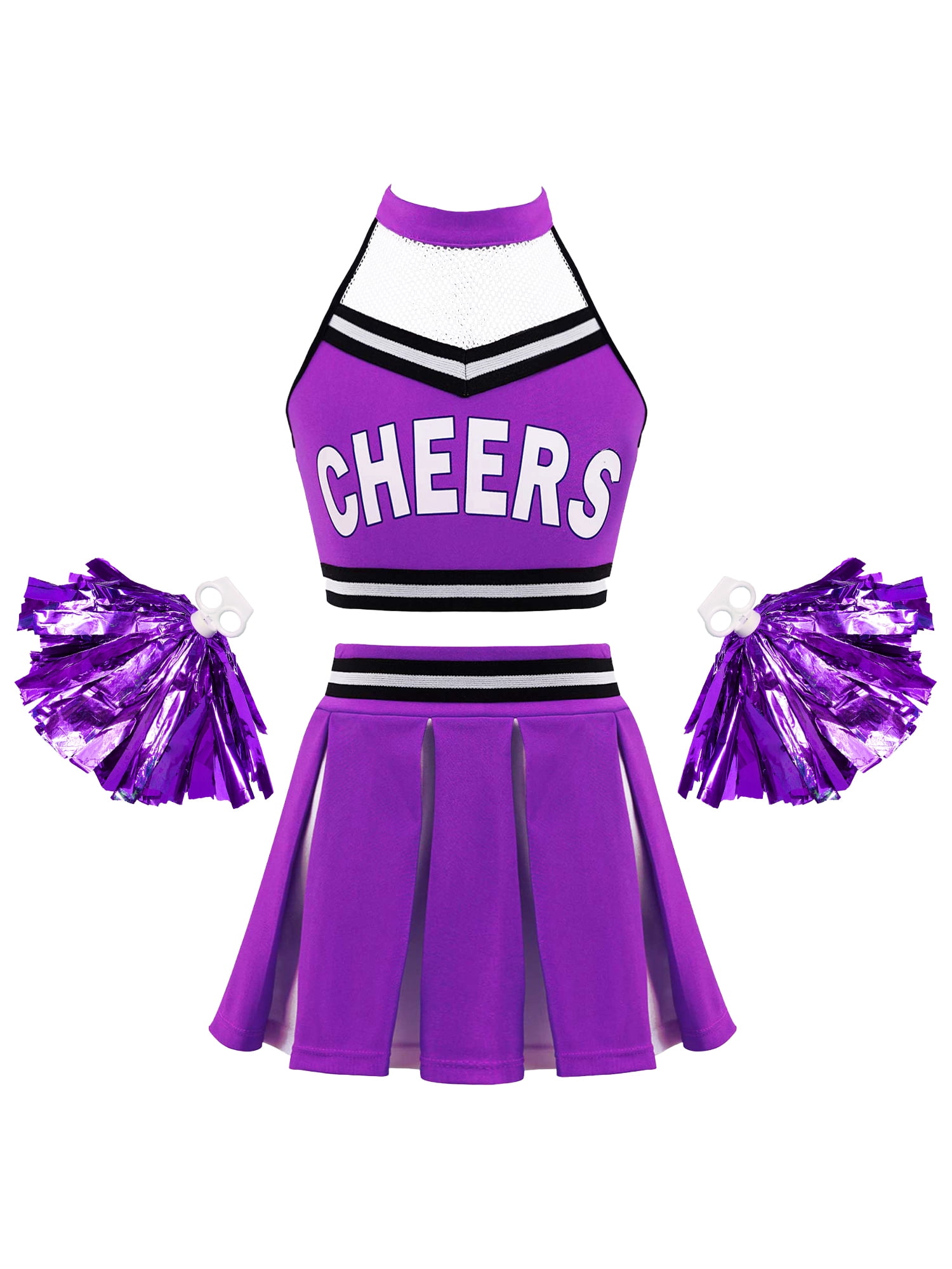 iEFiEL Kids Girls Cheers Dance Costume Halter Neck Backless Crop Top ...