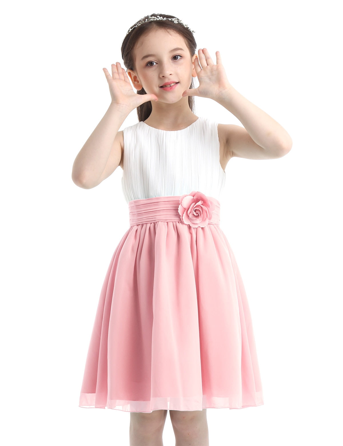 iEFiEL Kids Girls Chiffon Pleated Flower Girls Dress Birthday Party ...