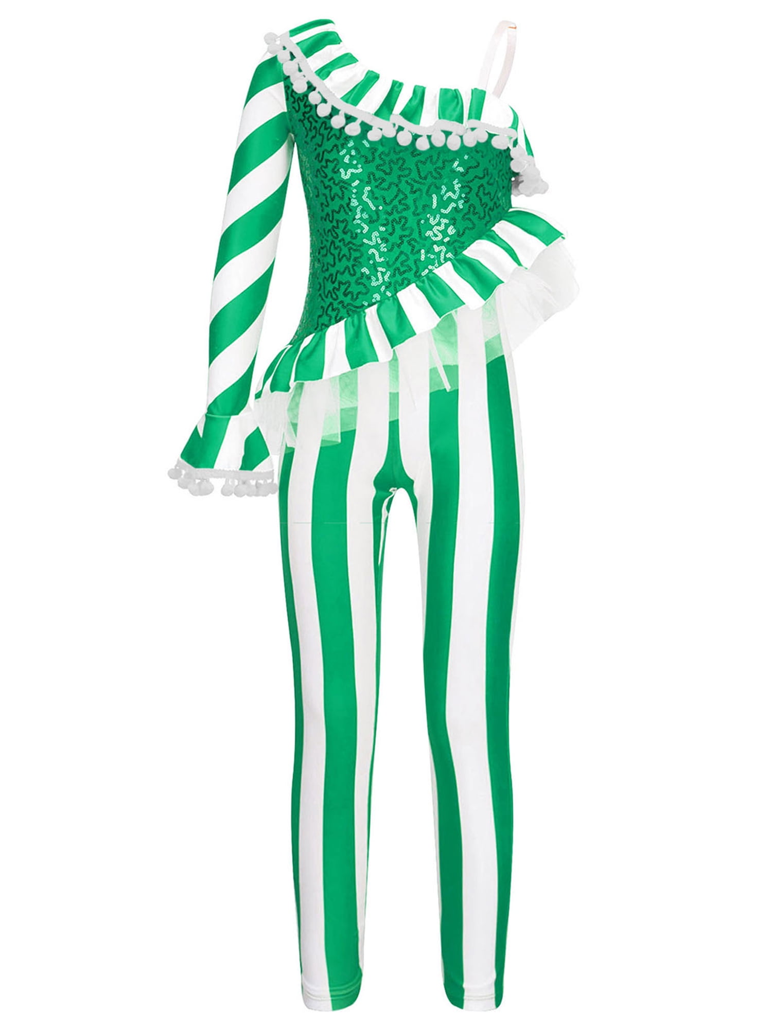 iEFiEL Kids Girls Christmas Candy Cane Costume Long Sleeve Striped ...