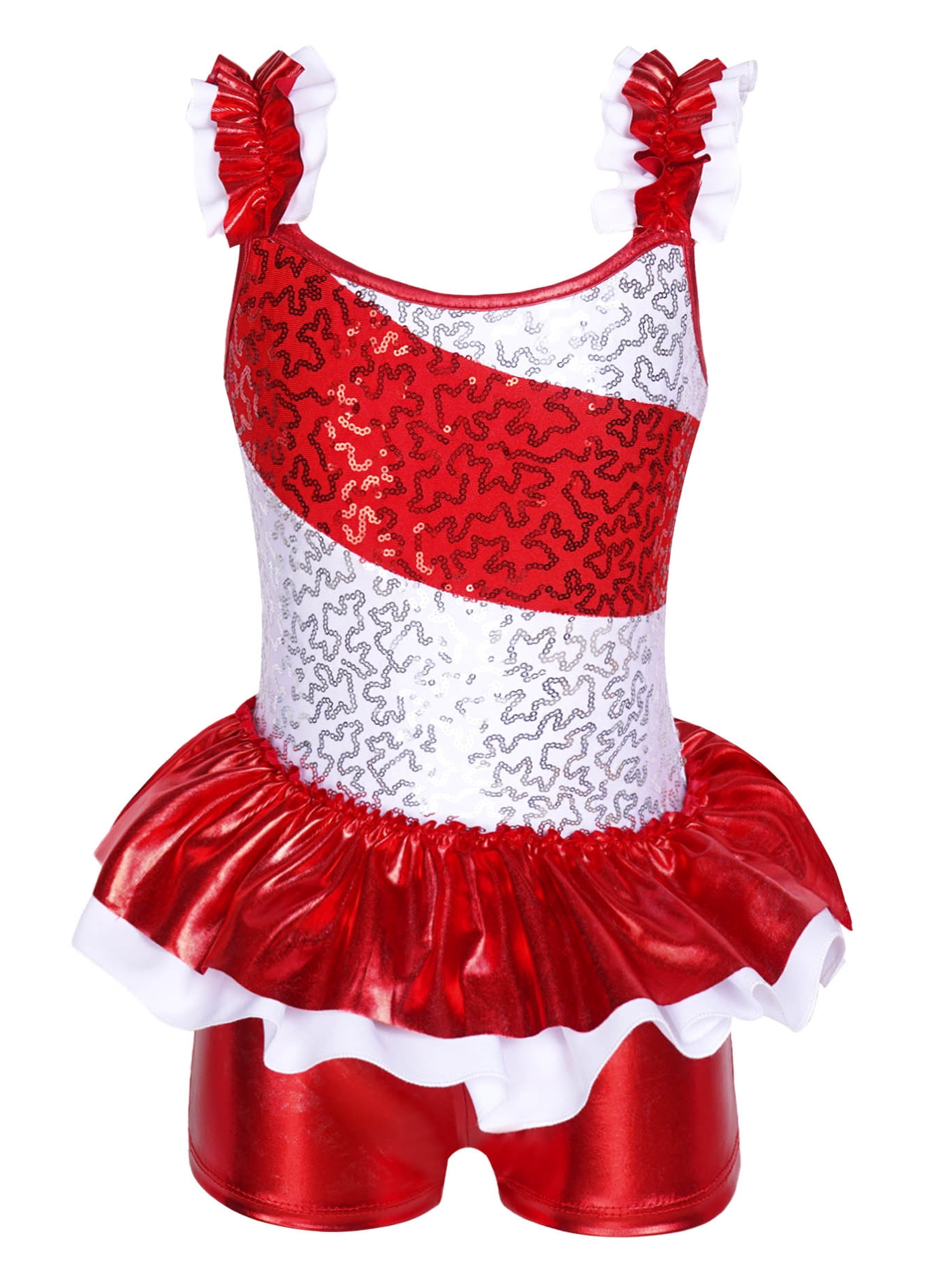 iEFiEL Kids Girls Christmas Candy Cane Costume Shiny Sequins Festival ...