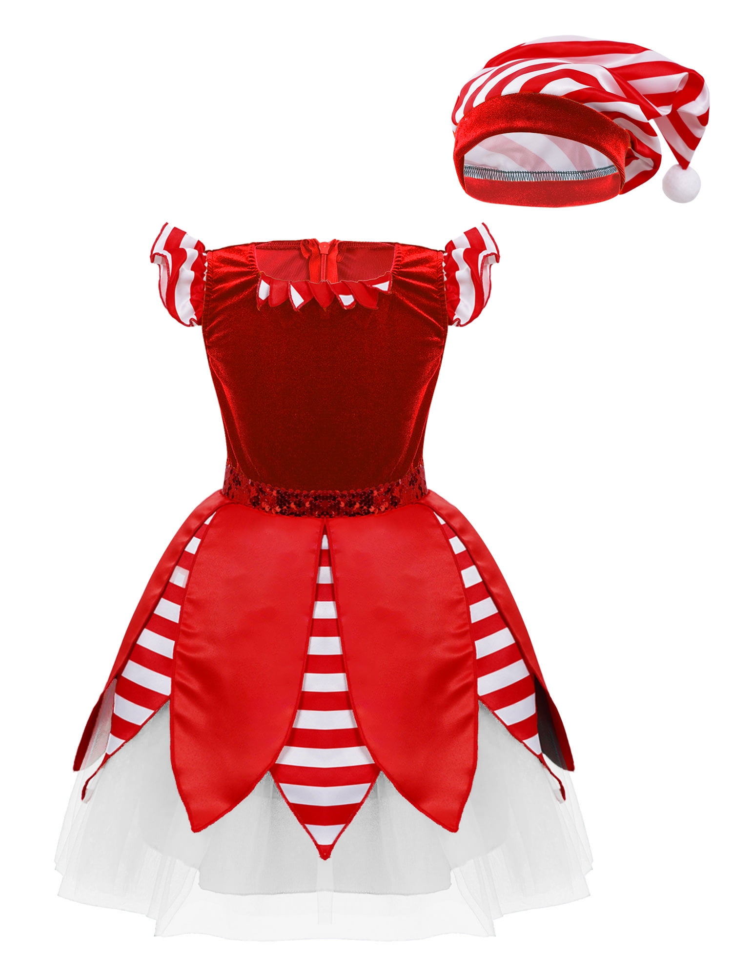 iEFiEL Kids Girls Christmas Elf Costume Sequins Tutu Dress with Hat ...