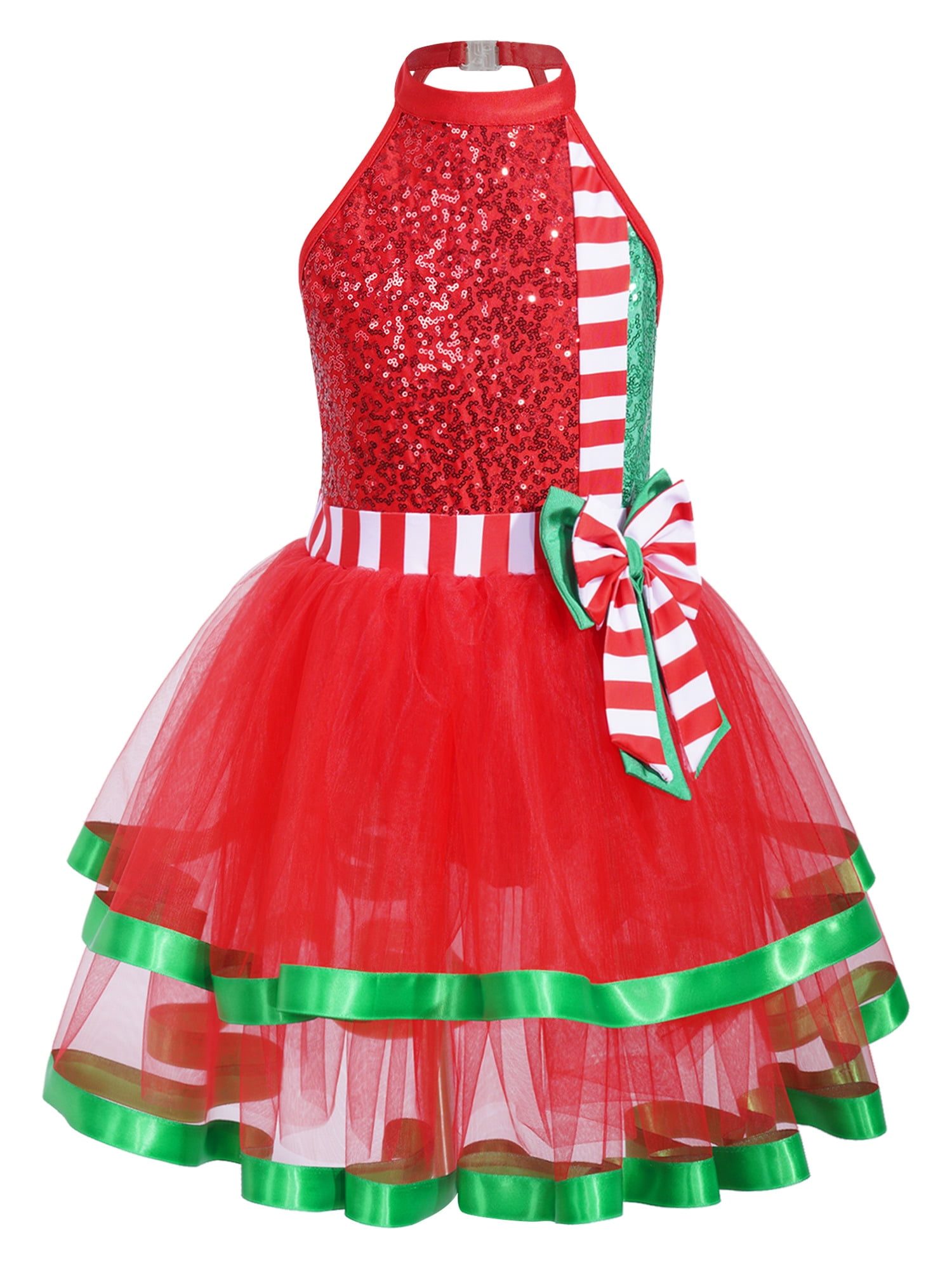 iEFiEL Kids Girls Christmas Elf Costume Shiny Sequins Ballet Tutus ...