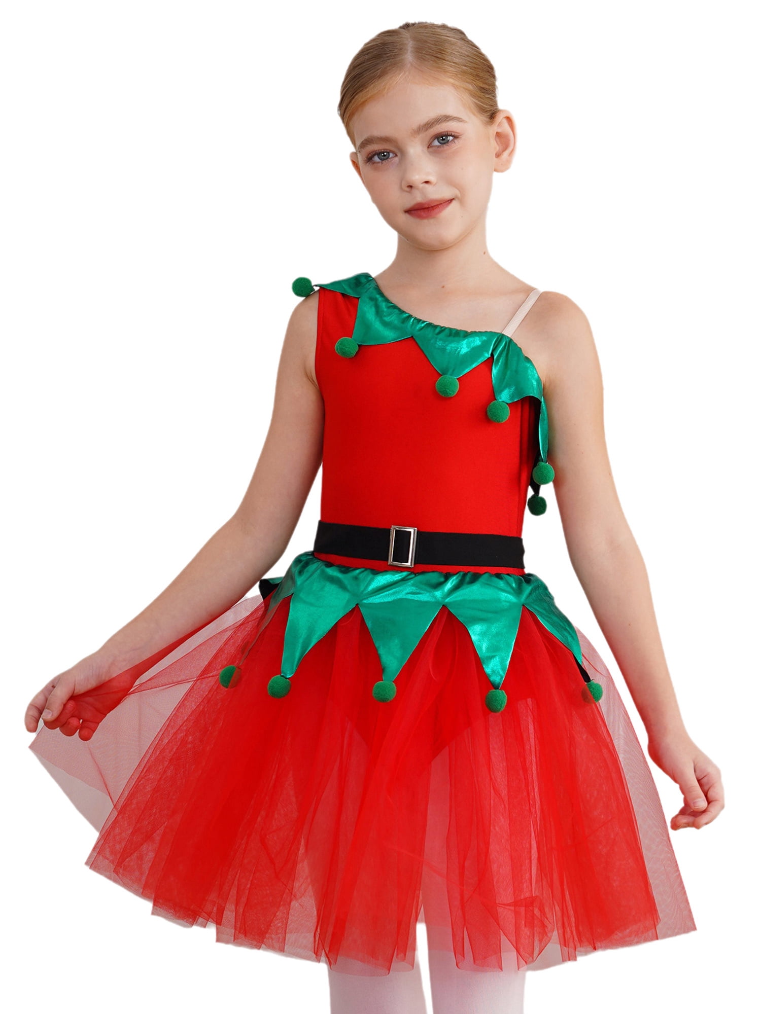 iEFiEL Kids Girls Christmas Elf Dress Ballet Dance Leotard Dress Stage ...