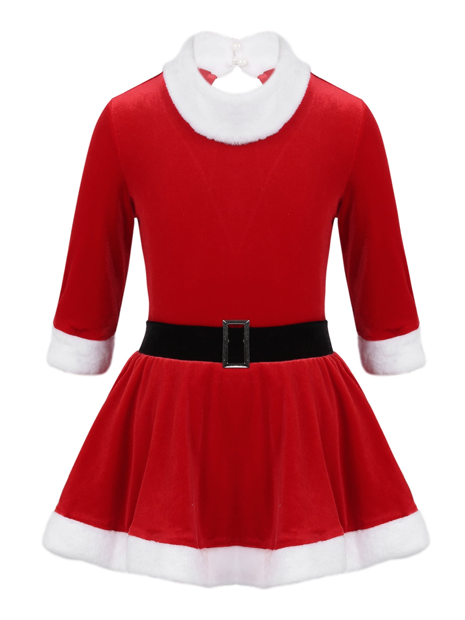 iEFiEL Kids Girls Christmas Miss Santa Costume Velvet Figure Skating ...