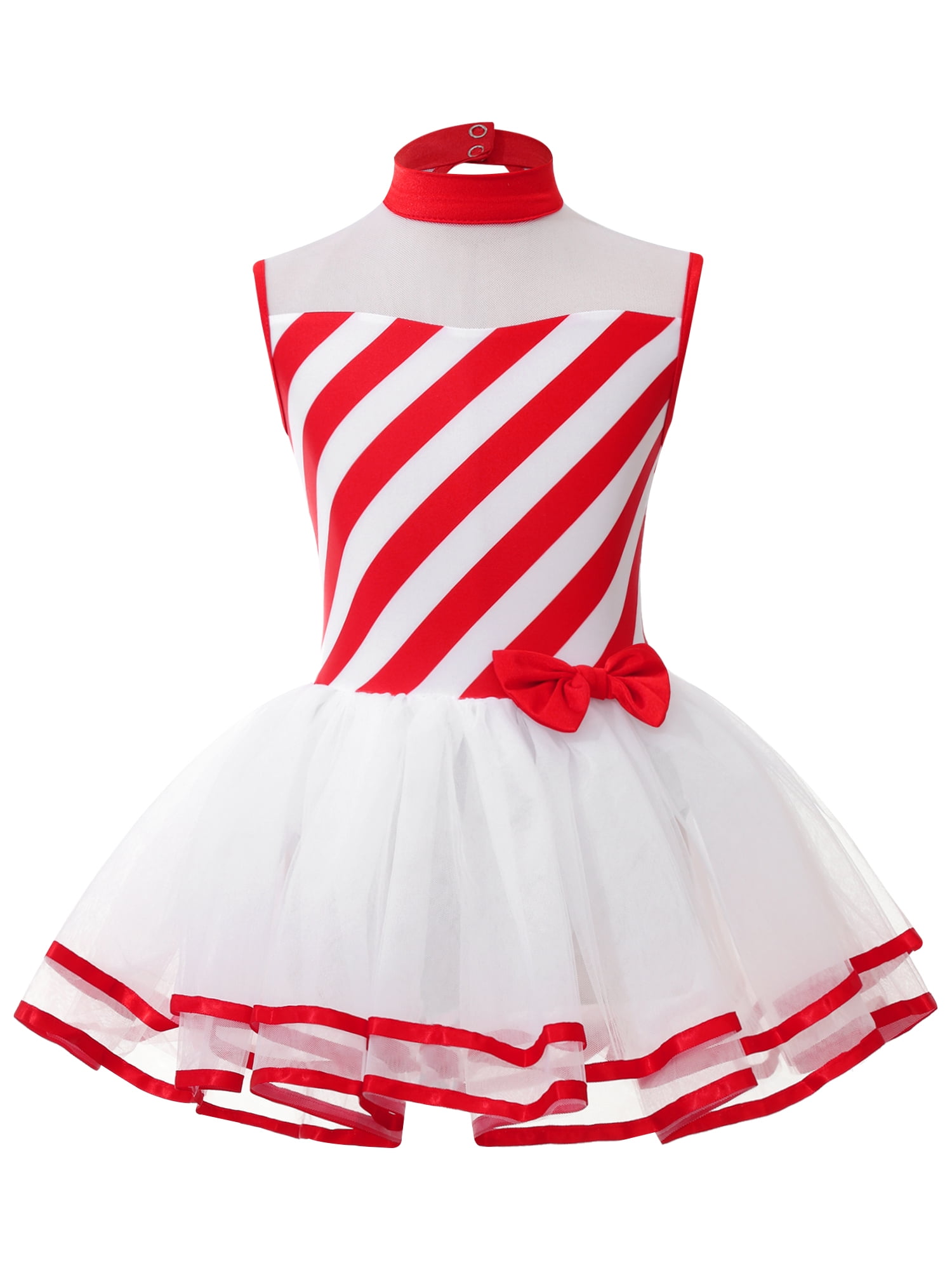 iEFiEL Kids Girls Christmas Party Candy Cane Costume Figure Skating ...