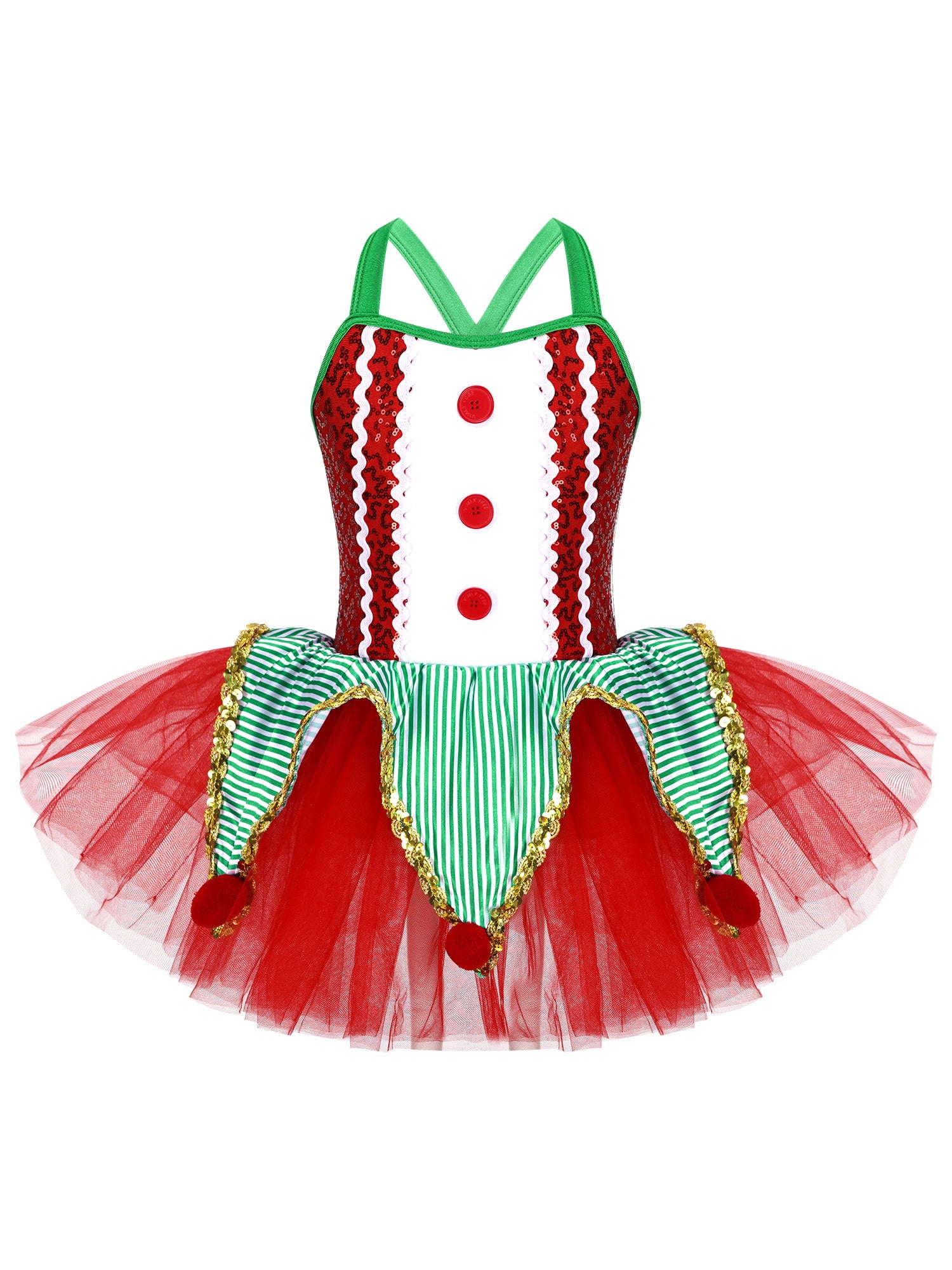 iEFiEL Kids Girls Christmas Santa Helper Costume Tutu Dress Sequins ...