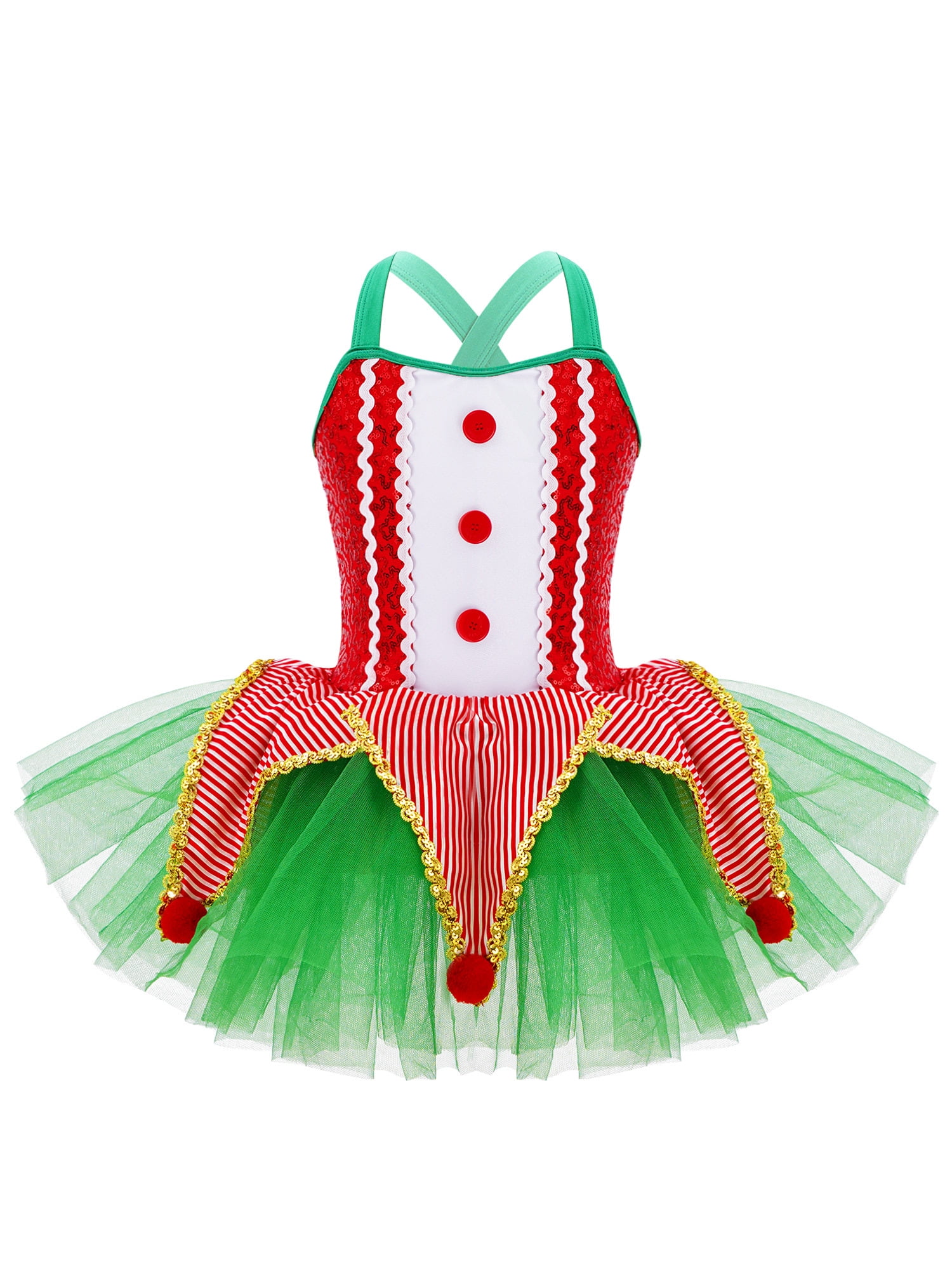 iEFiEL Kids Girls Christmas Santa Helper Costume Tutu Dress Sequins ...