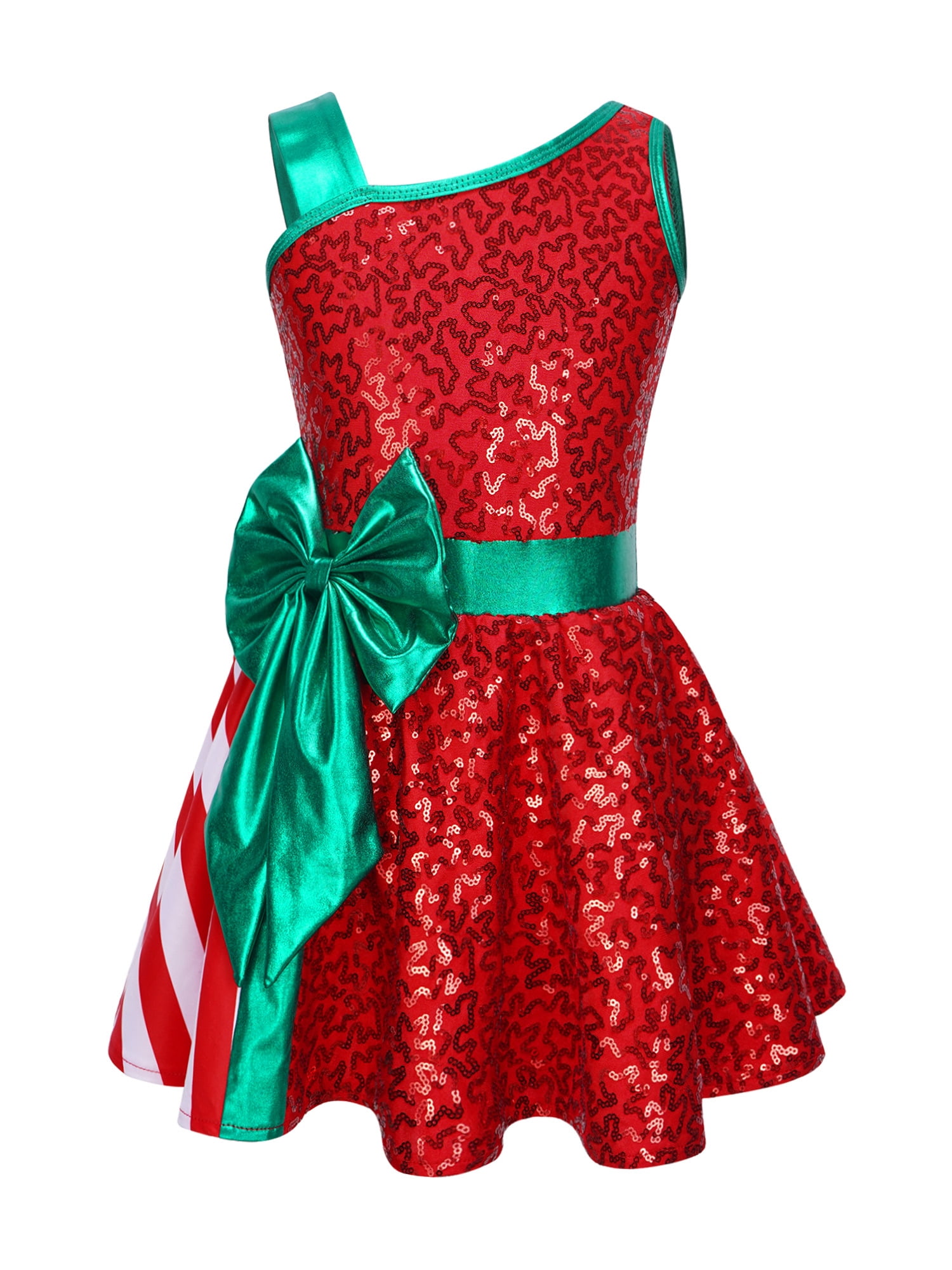 iEFiEL Kids Girls Christmas Sequins Miss Santa Dance Costume Holiday ...