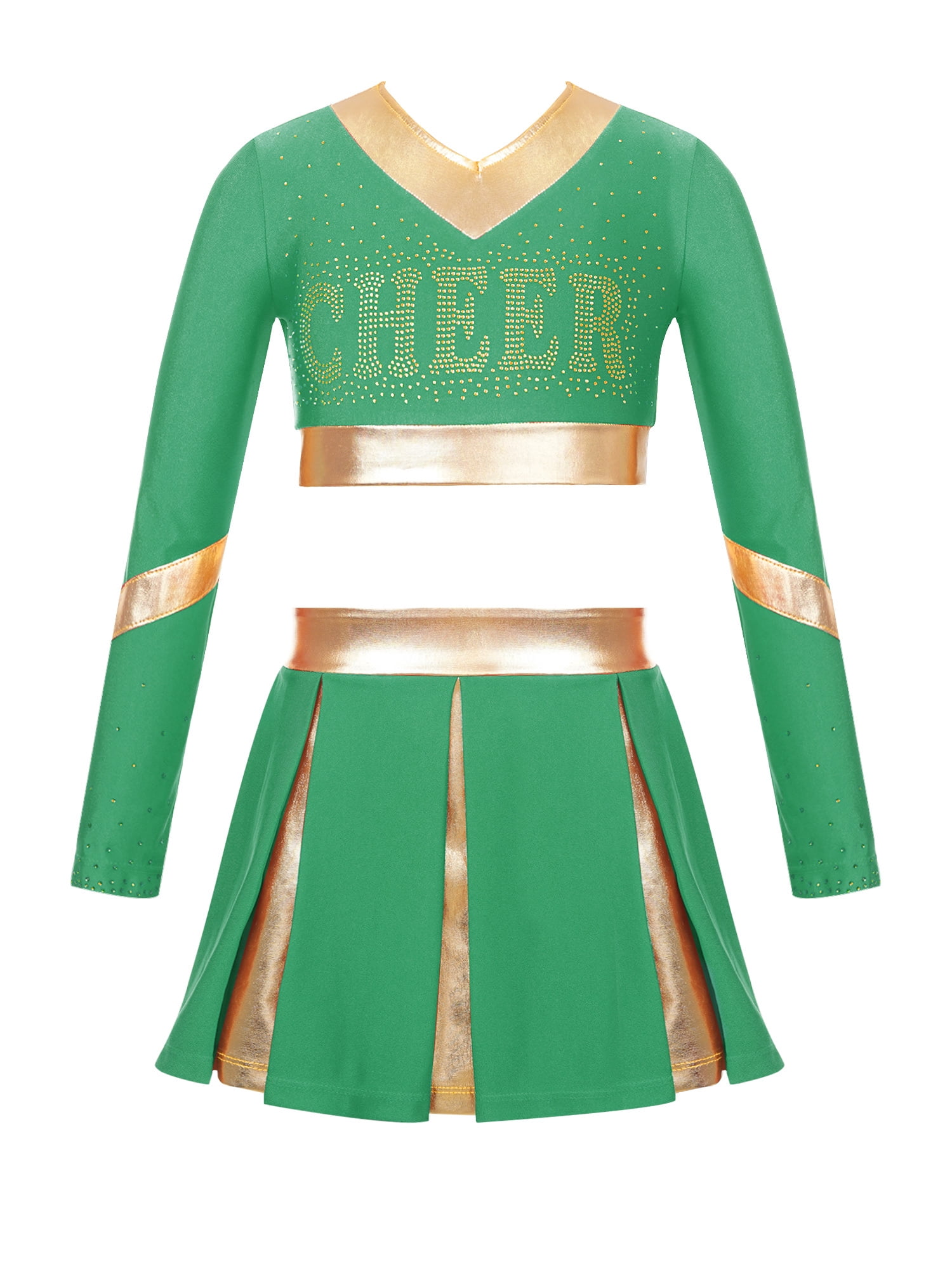 iEFiEL Kids Girls Color Contrast Patchwork Cheer Leader Dance Outfit ...
