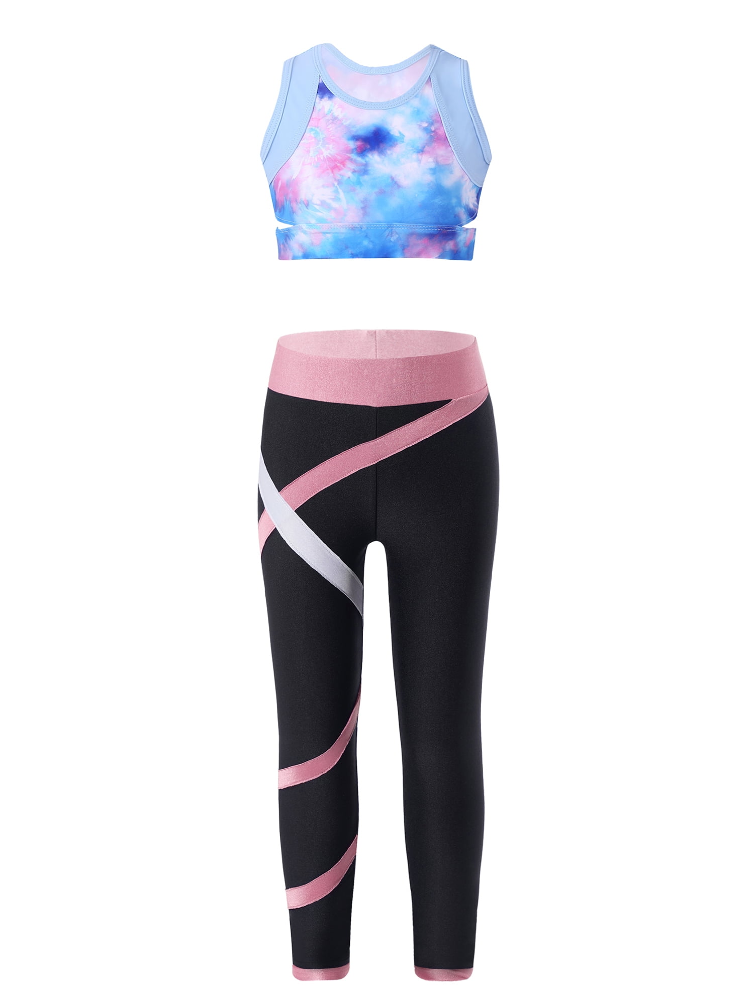 iEFiEL Kids Girls Dance Gymnastics Crop Top with Athletic Leggings Set ...