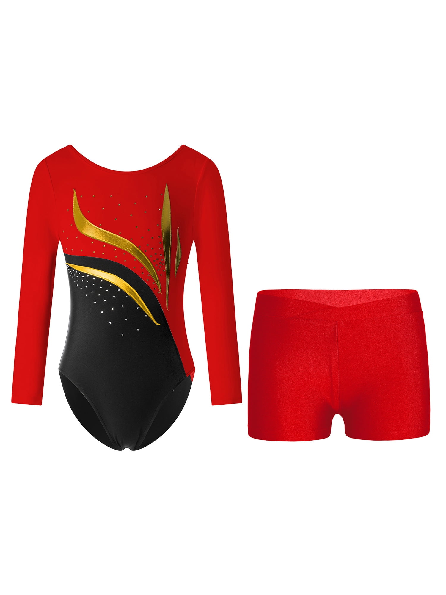 iEFiEL Kids Girls Dance Gymnastics Workout Outfit Long Sleeve Shiny ...