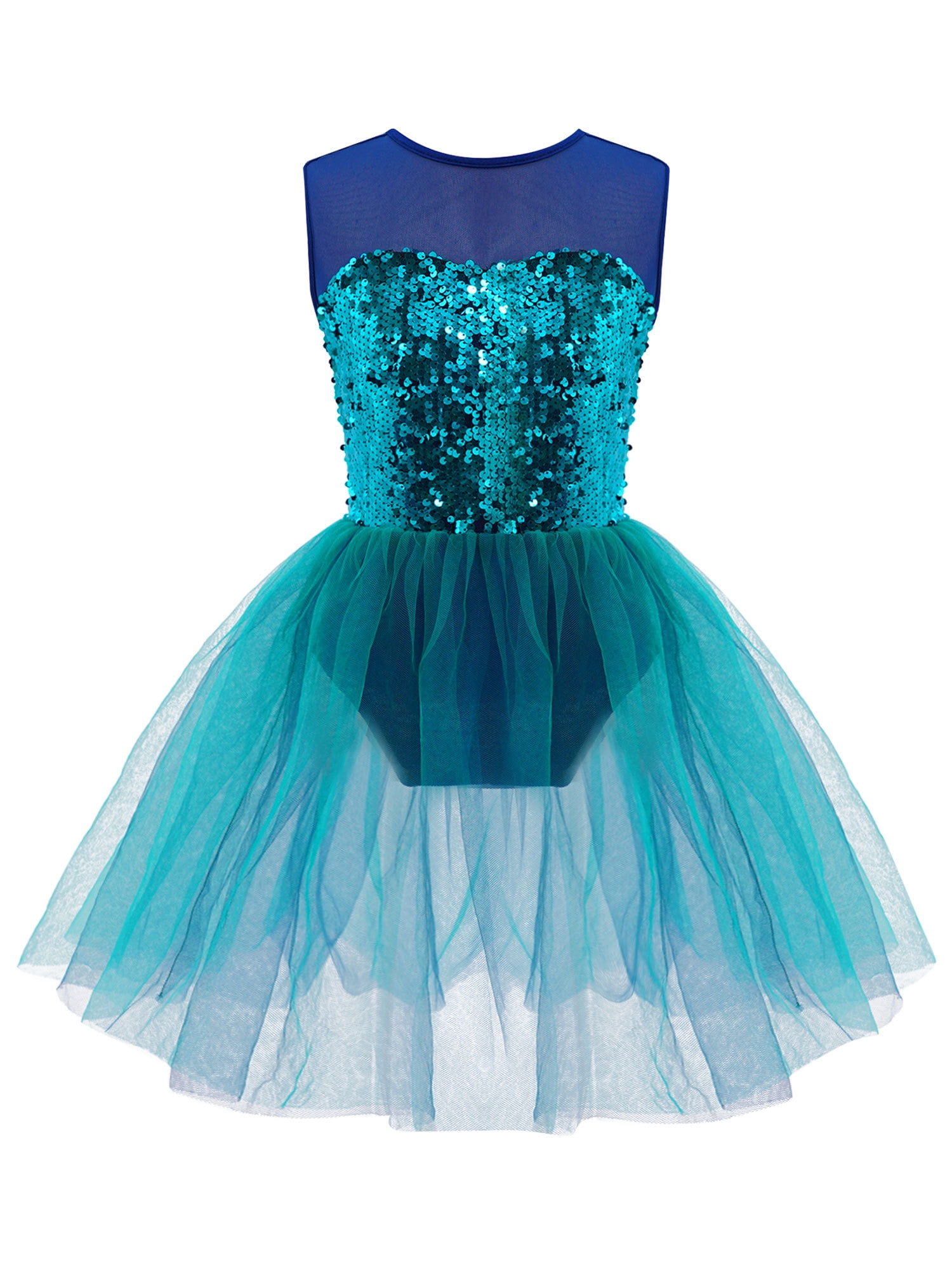 iEFiEL Kids Girls Dance Leotard Shiny Sequins Bodice Mesh Patchwork ...