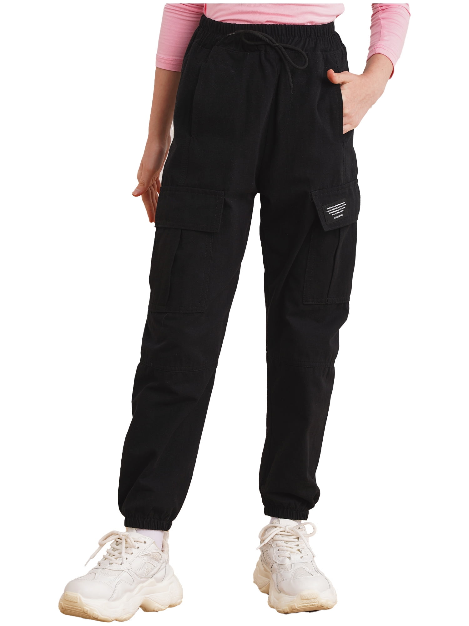 iEFiEL Kids Girls Drawstring Cargo Pants Dungarees Elastic Waist Casual ...