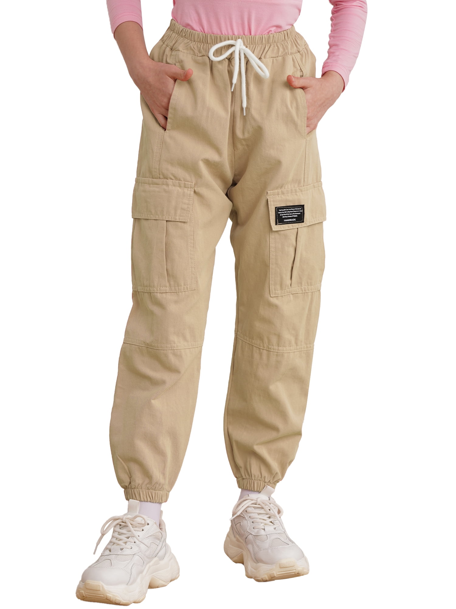 iEFiEL Kids Girls Drawstring Cargo Pants Dungarees Elastic Waist Casual ...