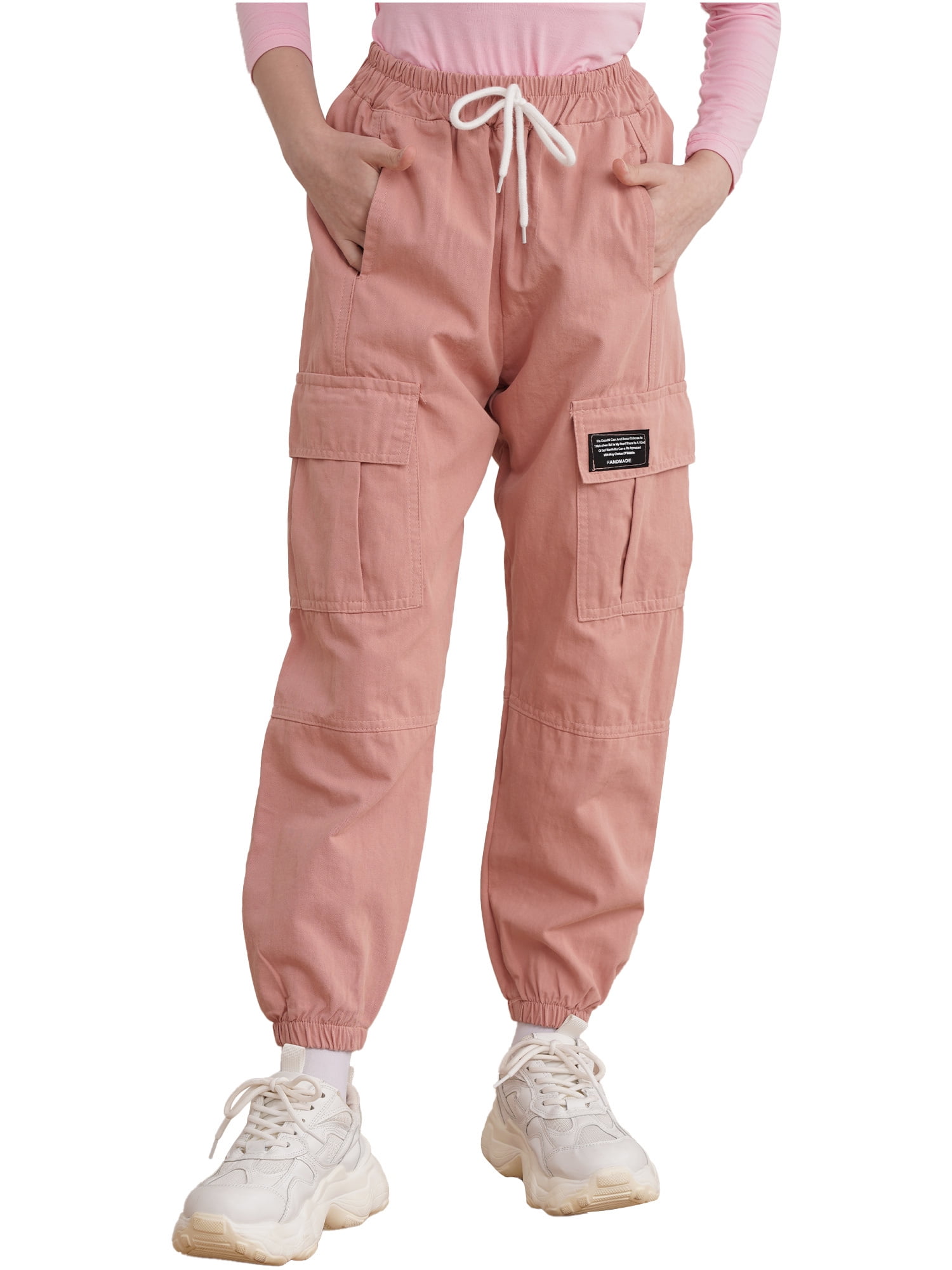 iEFiEL Kids Girls Drawstring Cargo Pants, Elastic Waist, Casual Baggy ...