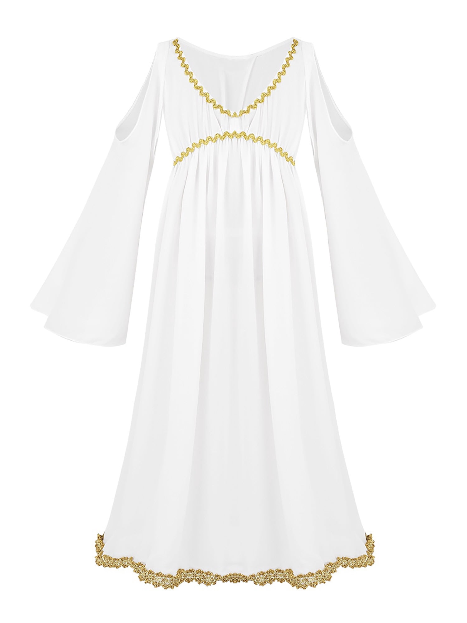iEFiEL Kids Girls Greek Princess Costume Bell Sleeve Gold Trim Bodice ...