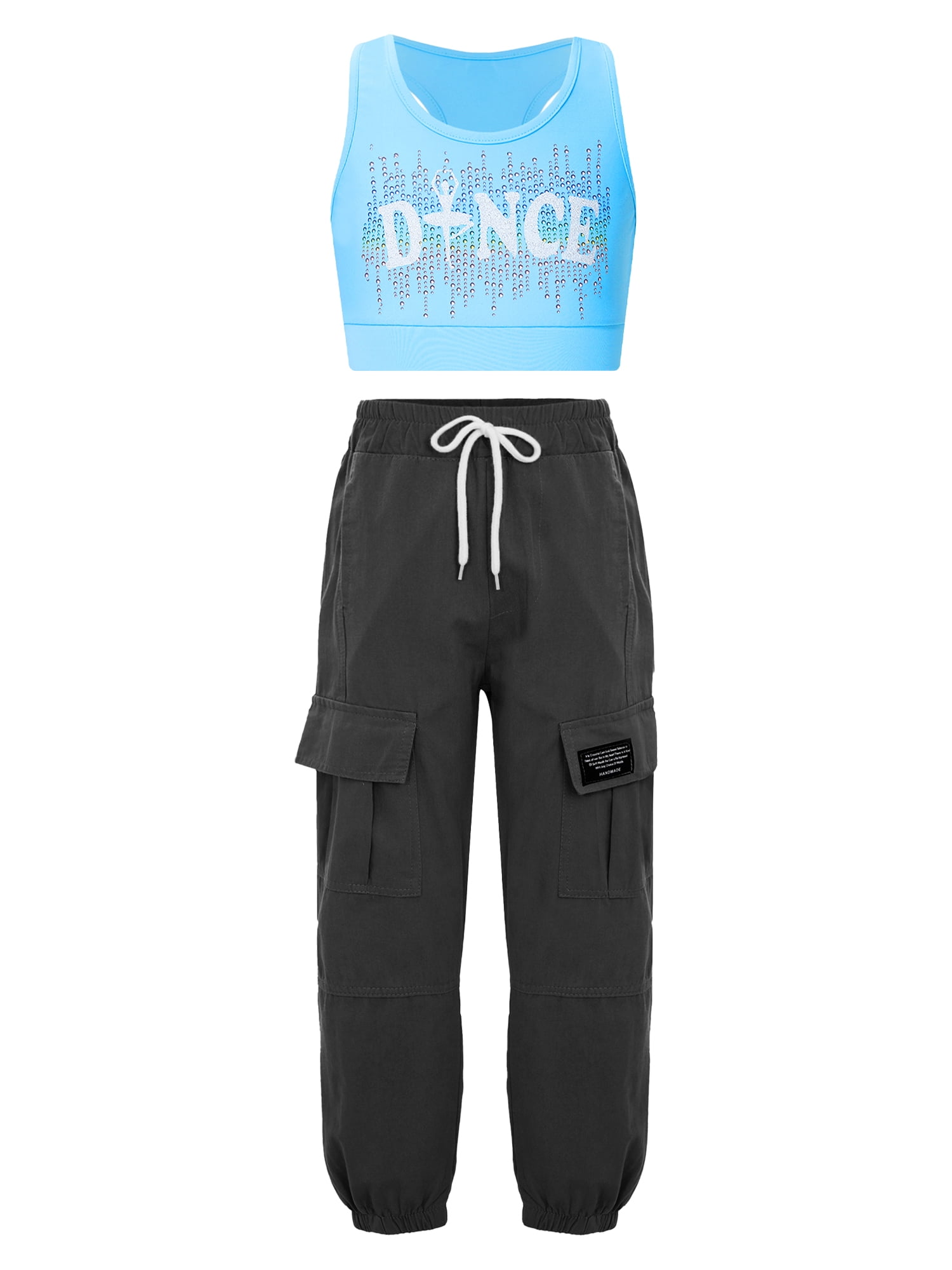 iEFiEL Kids Girls Jazz Hip Hop Dance Outfit Sleeveless Letters Print ...
