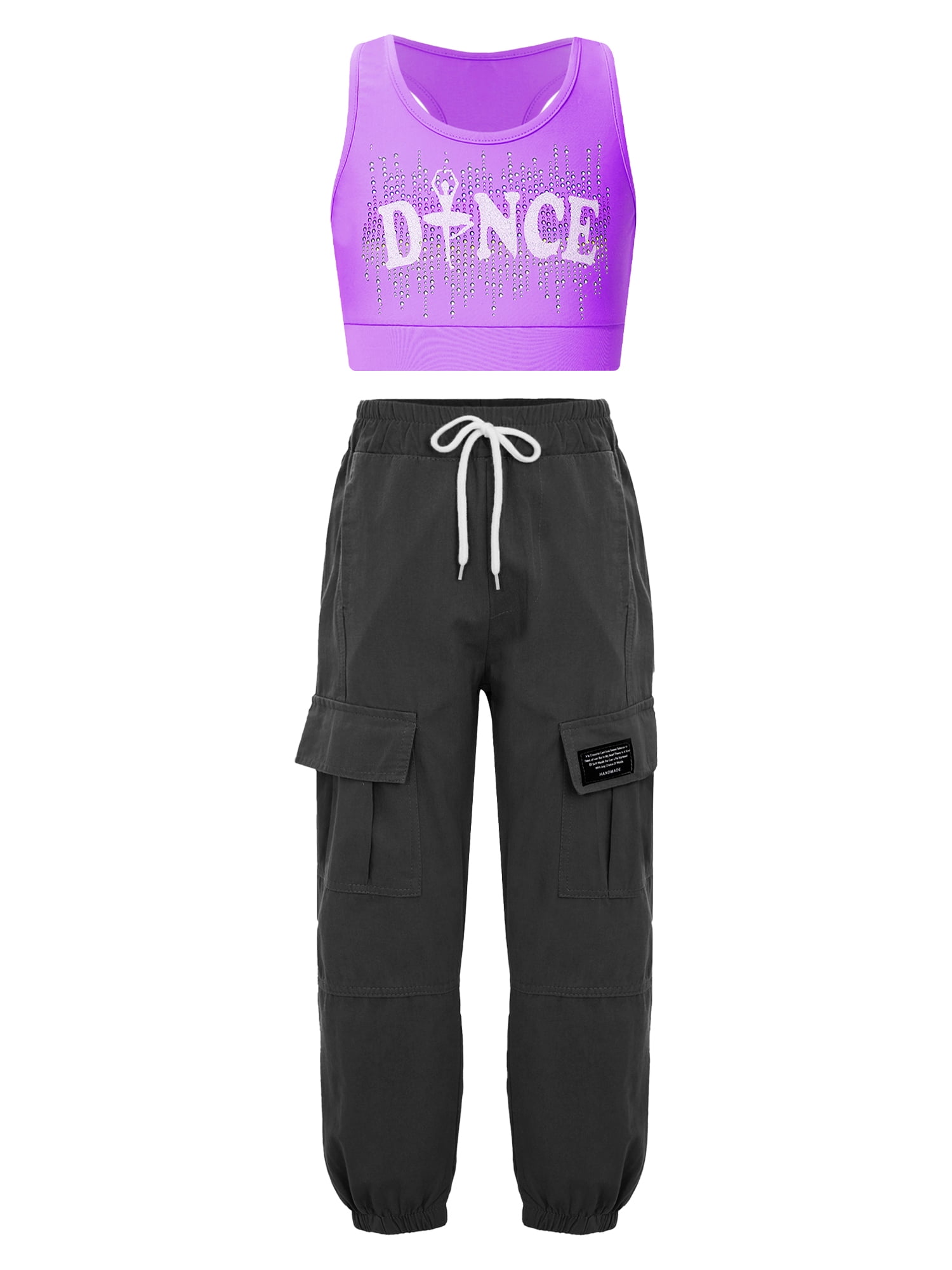 iEFiEL Kids Girls Jazz Hip Hop Dance Outfit Sleeveless Letters Print ...