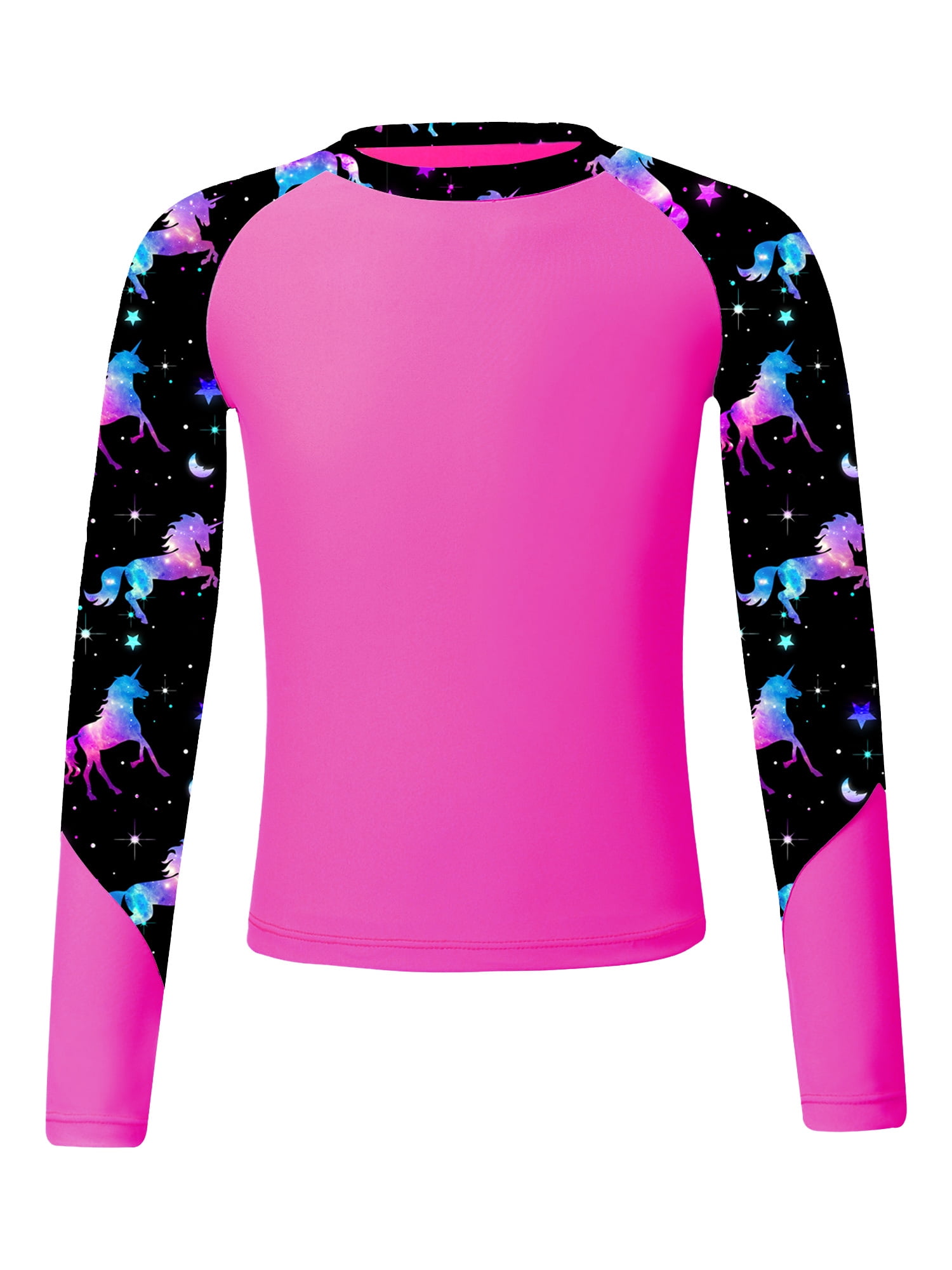 iEFiEL Kids Girls Long Sleeve Print Swim Tops UPF50+ Rash Guard ...