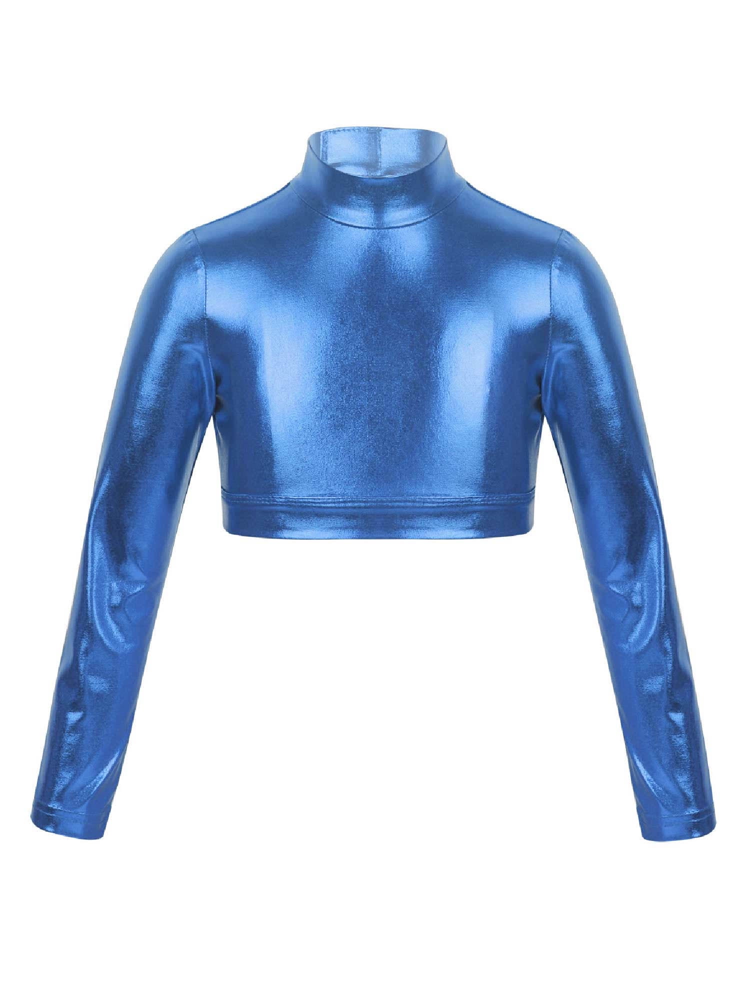 iEFiEL Kids Girls Long Sleeves Glossy Metallic Tops Crop Top for ...