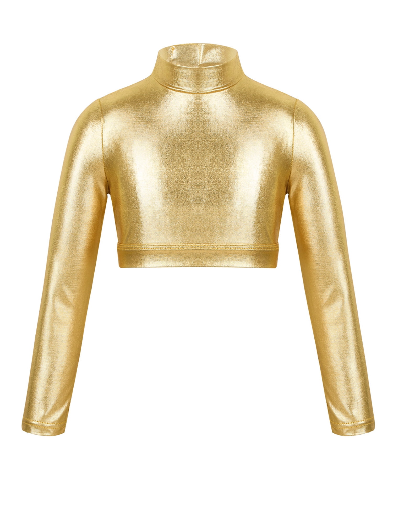 iEFiEL Kids Girls Long Sleeves Glossy Metallic Tops Crop Top for ...