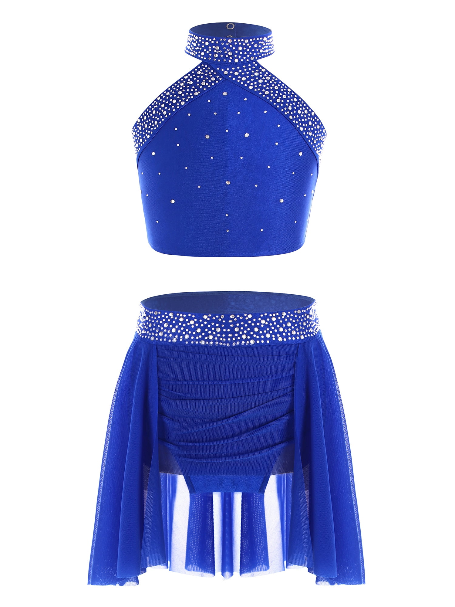 iEFiEL Kids Girls Lyrical Modern Latin Dance Outfits Halter Neck Crop ...