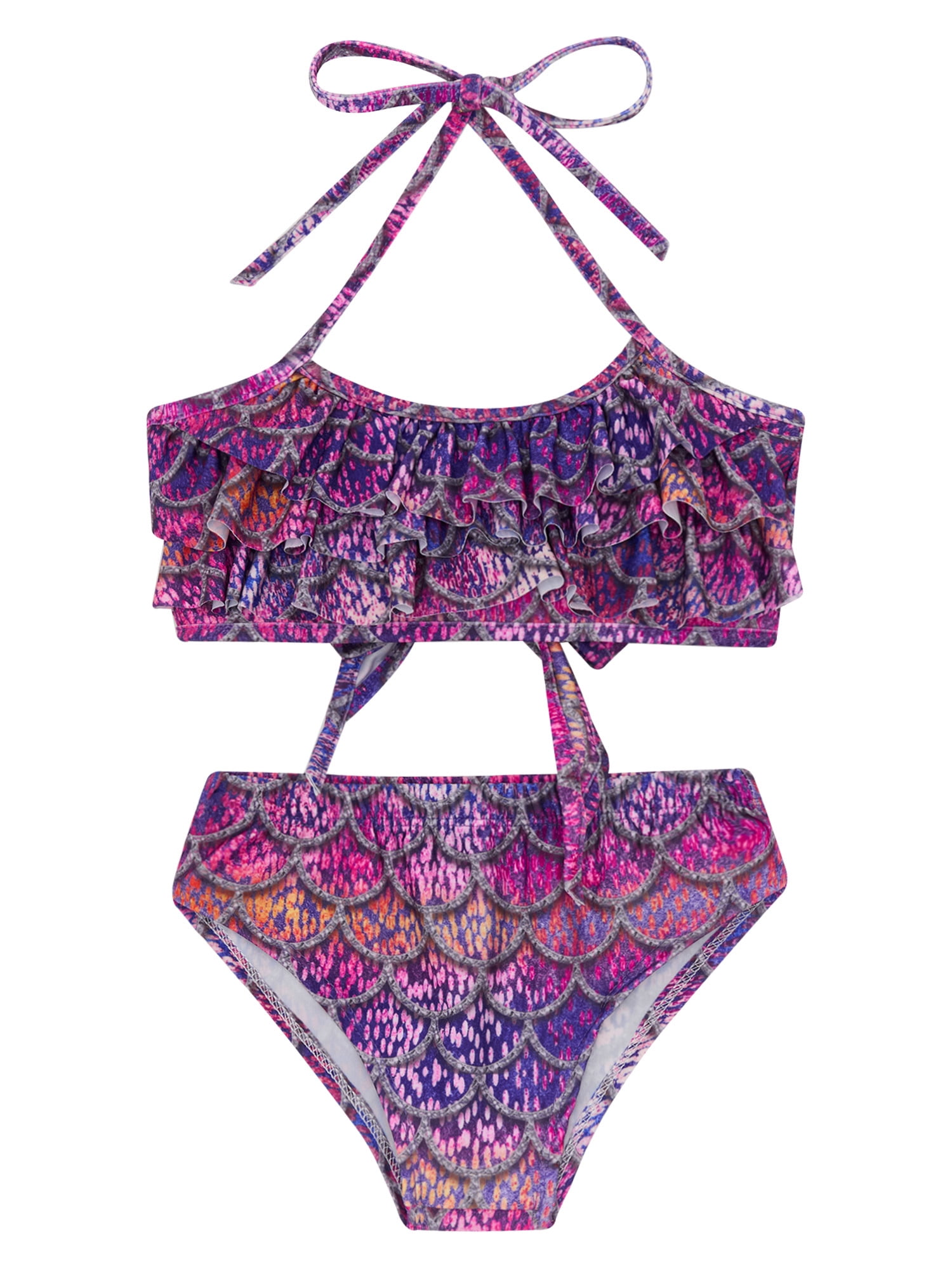 iEFiEL Kids Girls Mermaid 2Pcs Swimsuit Halter Fish Scales Print ...