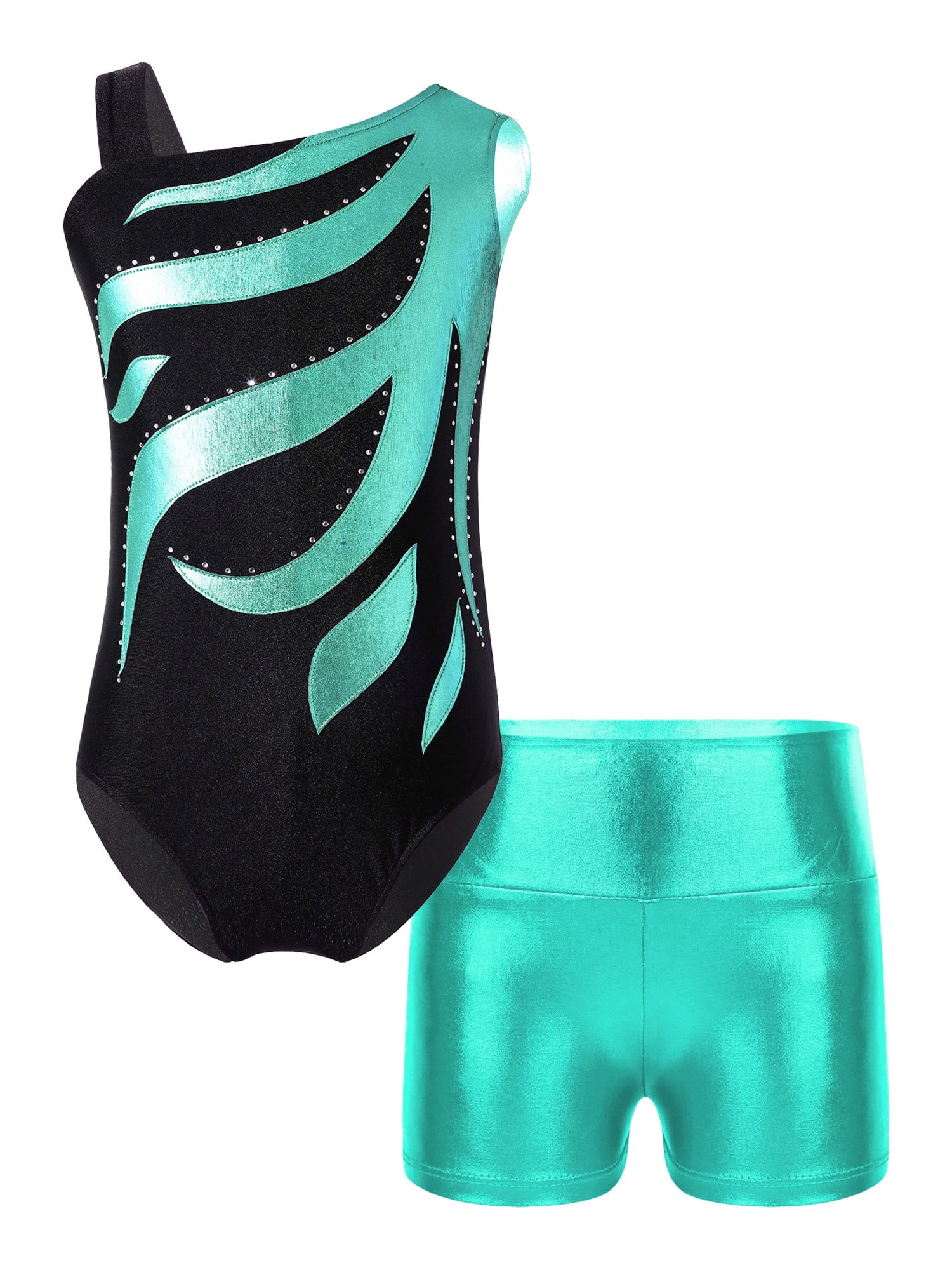 iEFiEL Kids Girls Metallic Asymmetric Shoulder Dance Outfit Sleeveless ...