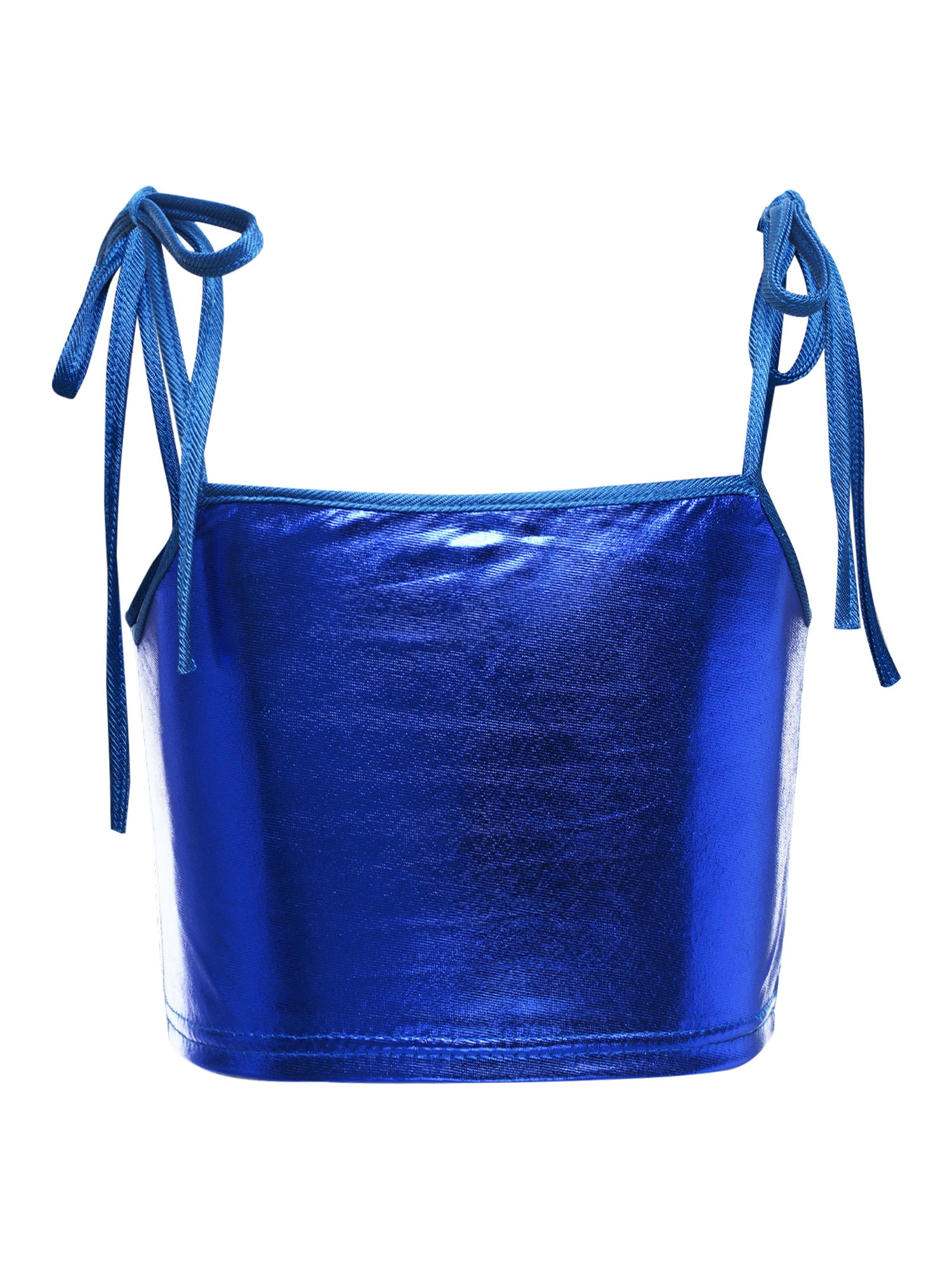 iEFiEL Kids Girls Metallic Shiny Dance Tops Camis Lace-up Shoulder ...