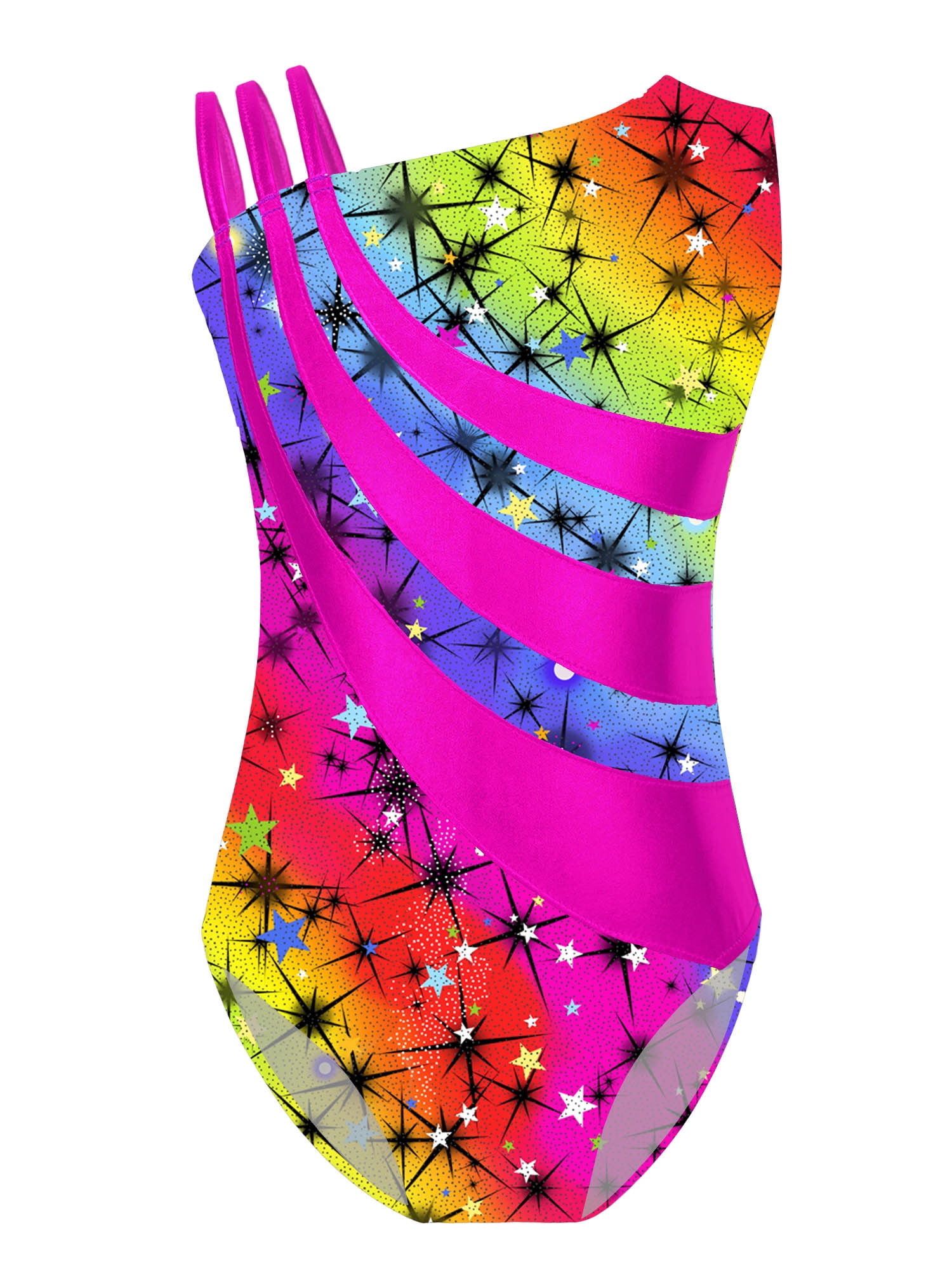 iEFiEL Kids Girls Metallic Shiny Patchwork Leotard Asymmetrical ...