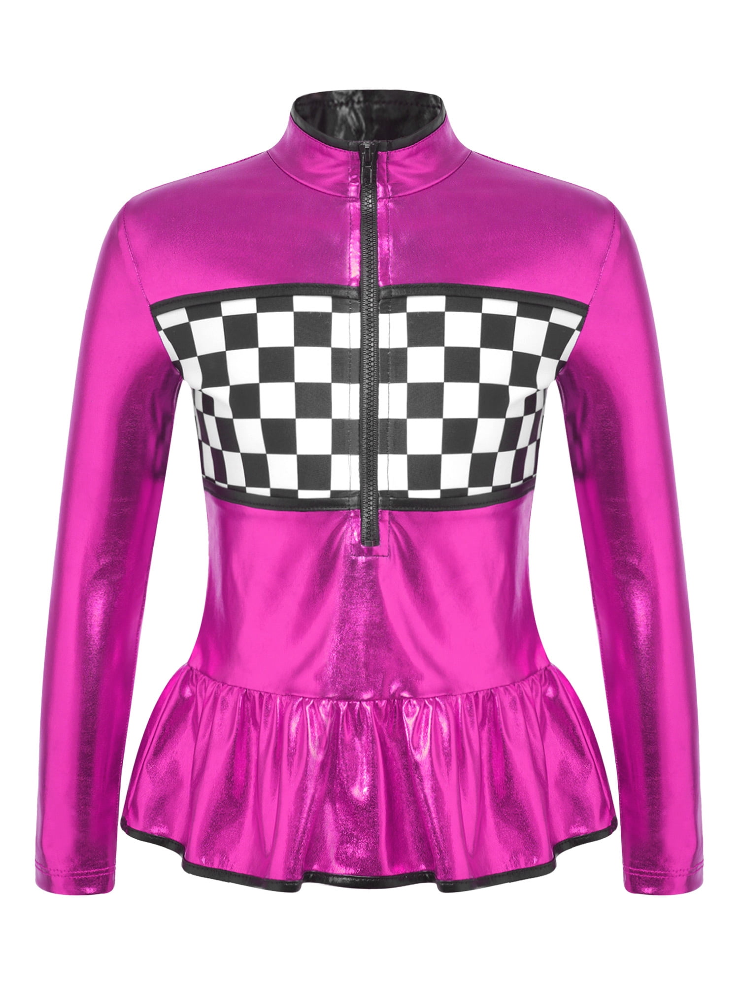 iEFiEL Kids Girls Racer Costume Shiny Metallic Race Car Driver Jacket ...
