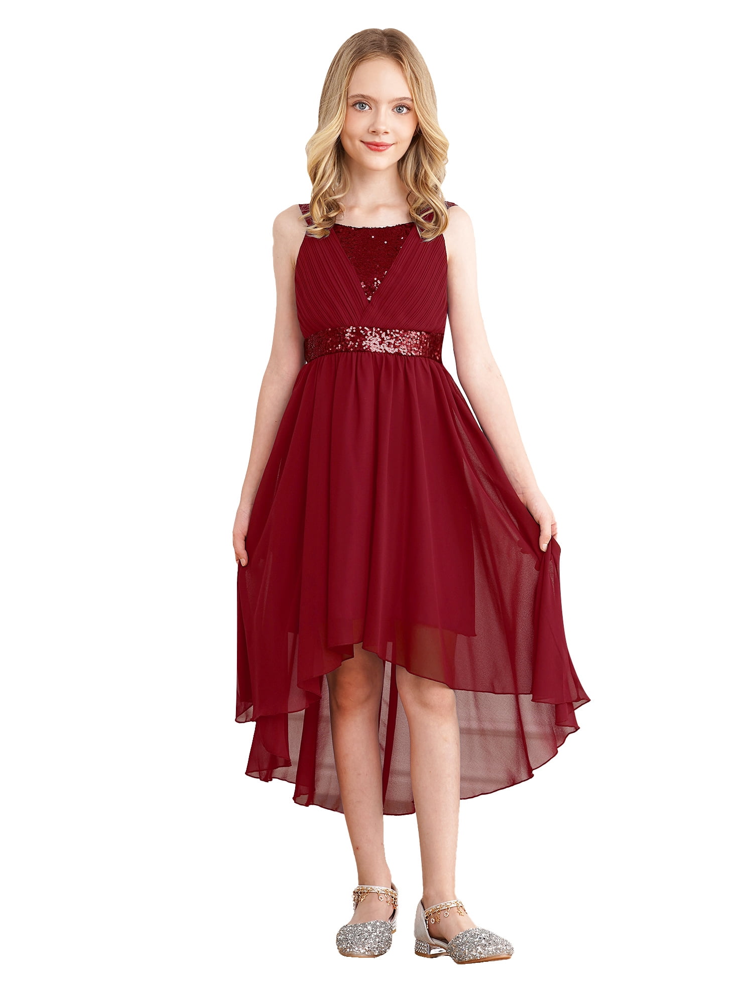 iEFiEL Kids Girls Sequins Pleated Birthday Party Prom Gown High-low Hem ...