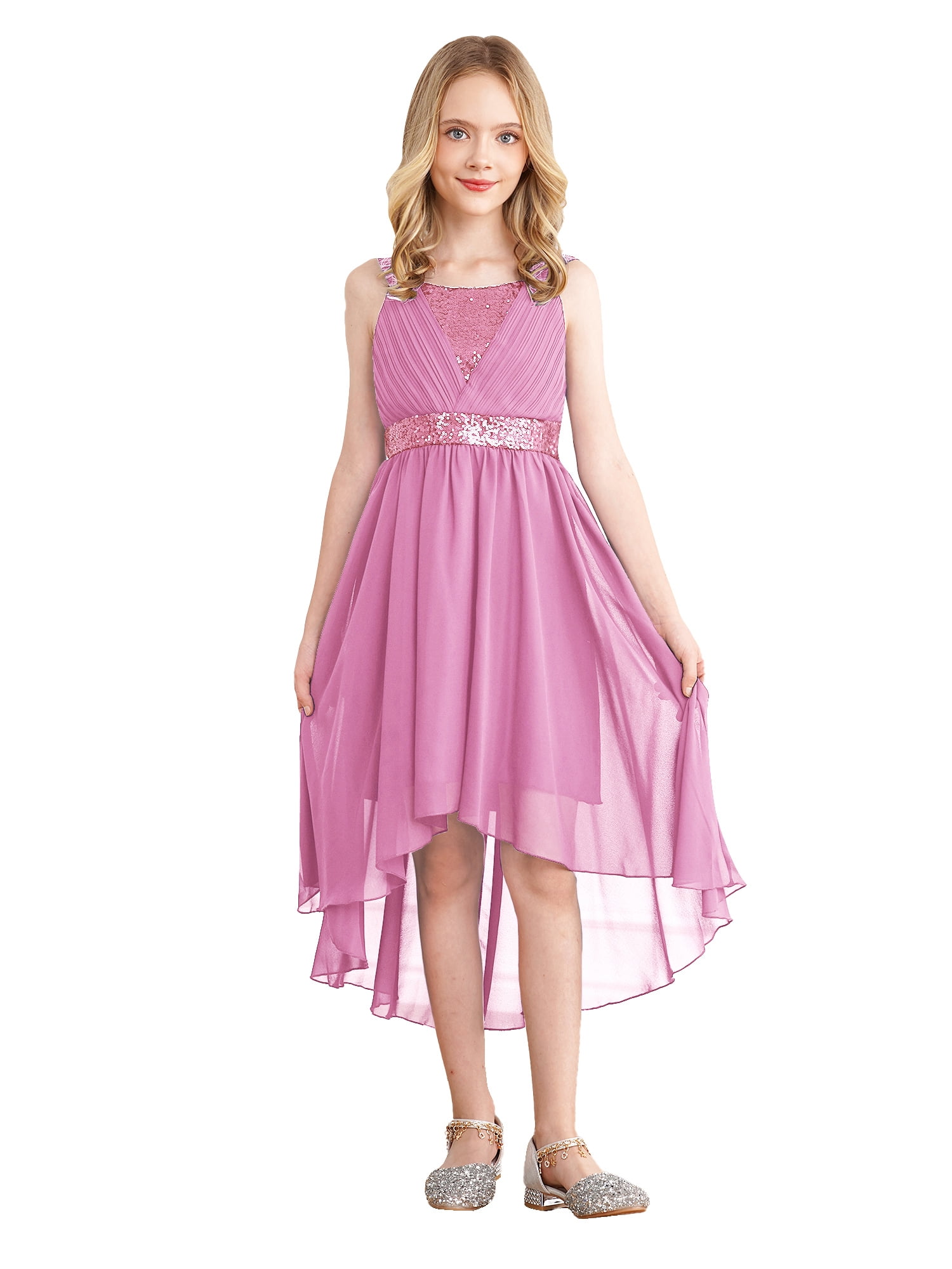 iEFiEL Kids Girls Sequins Pleated Birthday Party Prom Gown High-low Hem ...