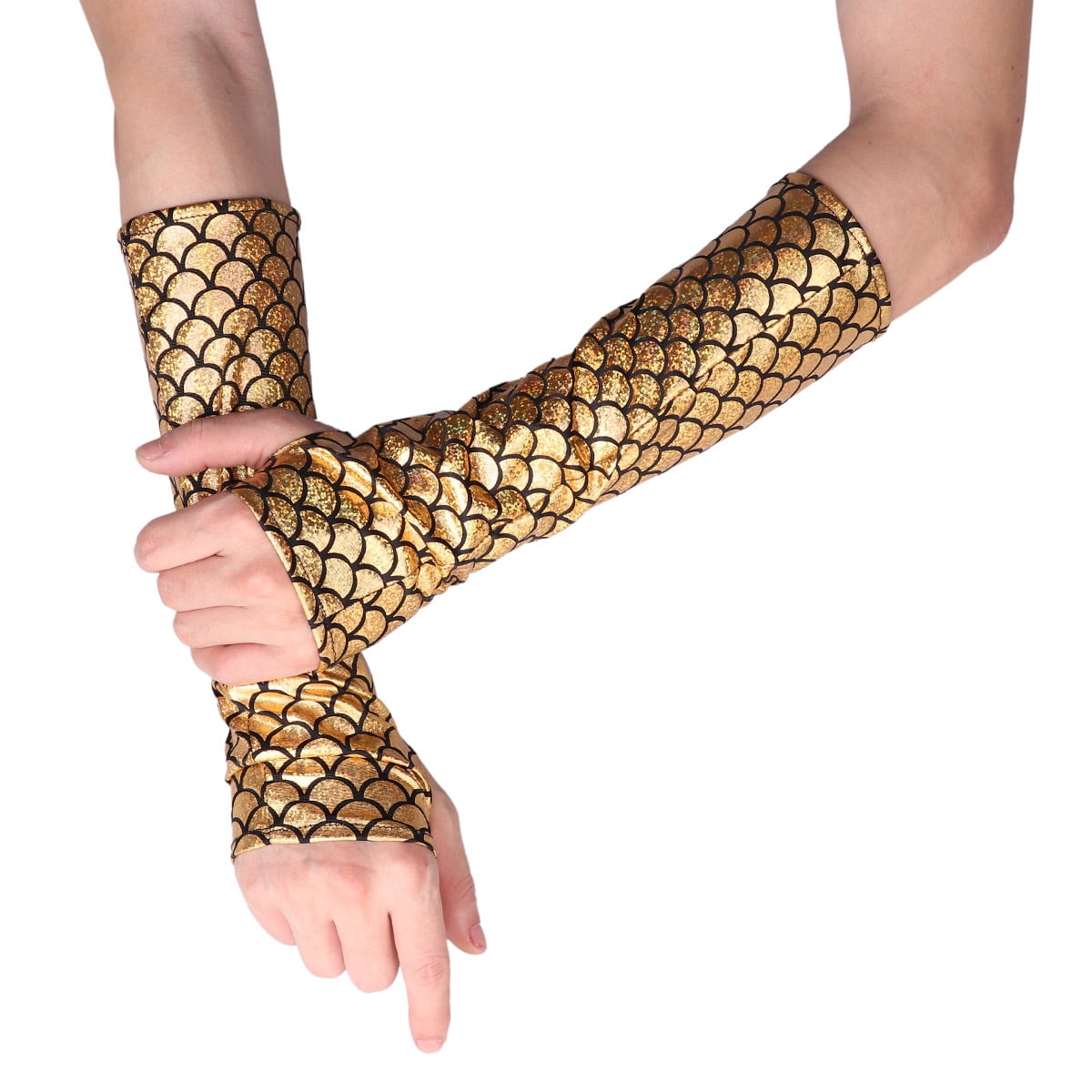 iEFiEL Kids Girls Shimmery Mermaid Gloves Long Fish Scale Fingerless ...