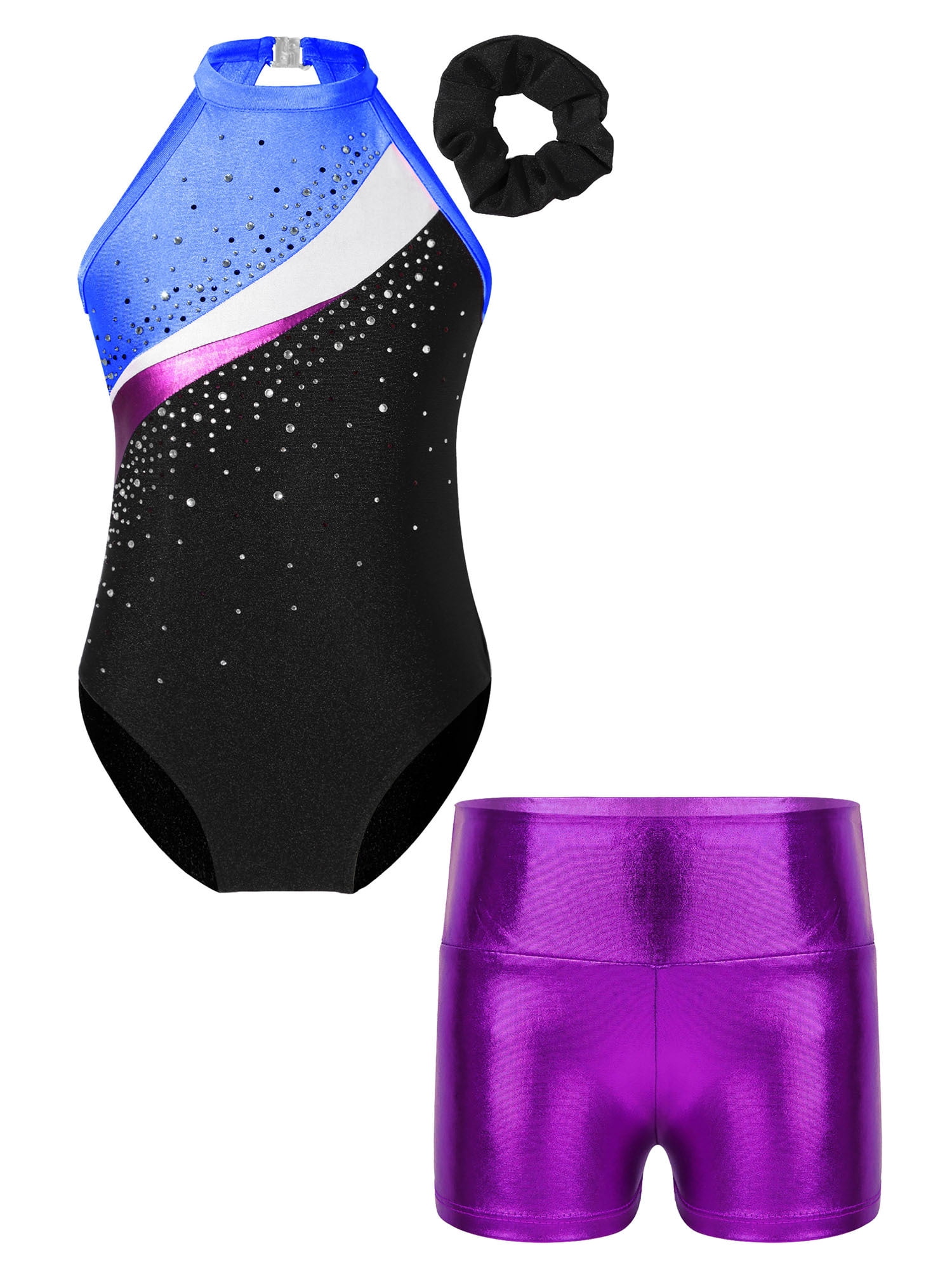 iEFiEL Kids Girls Shiny Rhinestones Ballet Dance Leotard with Shorts ...