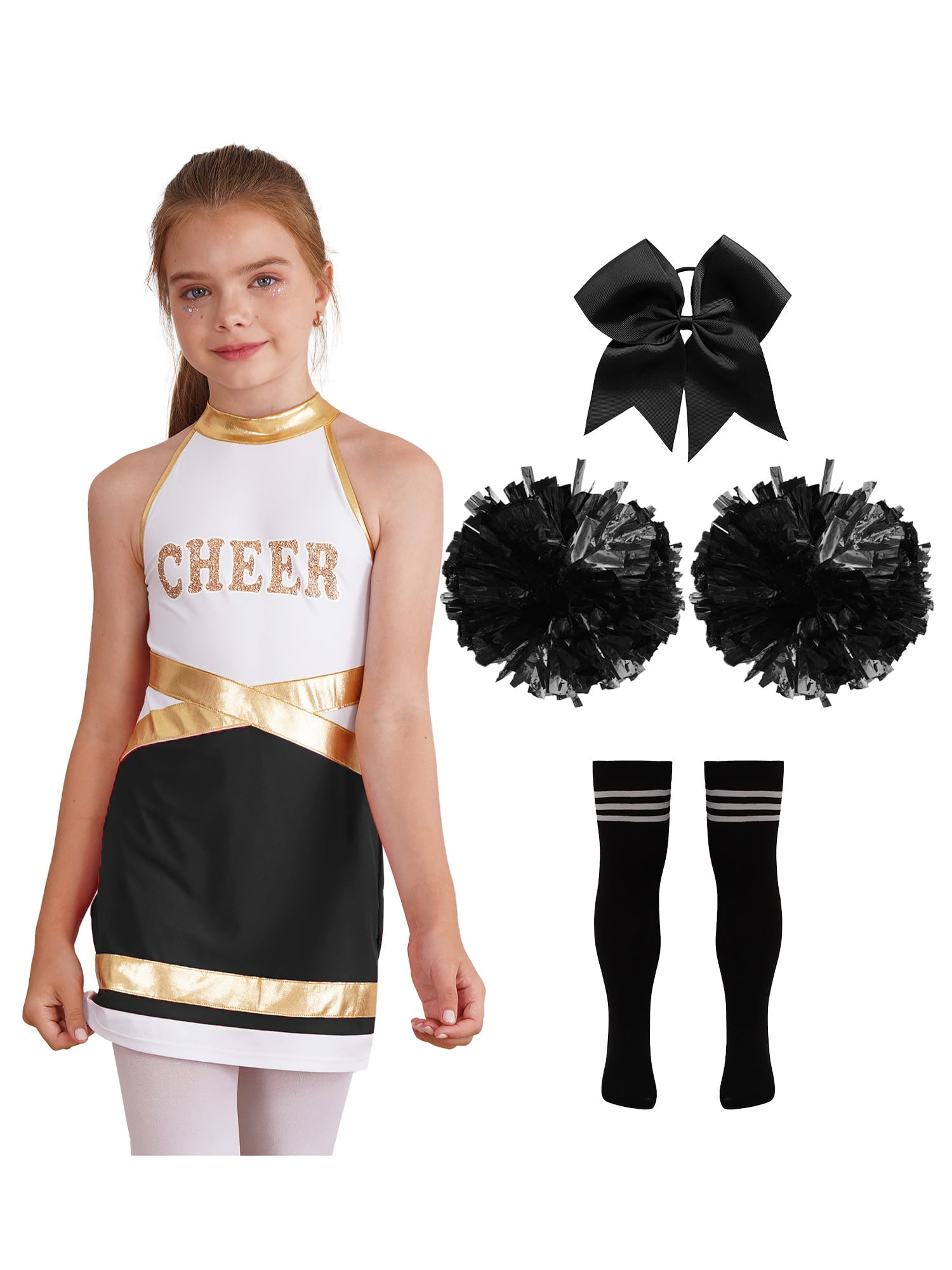iEFiEL Kids Girls Sleeveless Cheer Leader Outfit Halloween Fancy Dress Up School Event ...