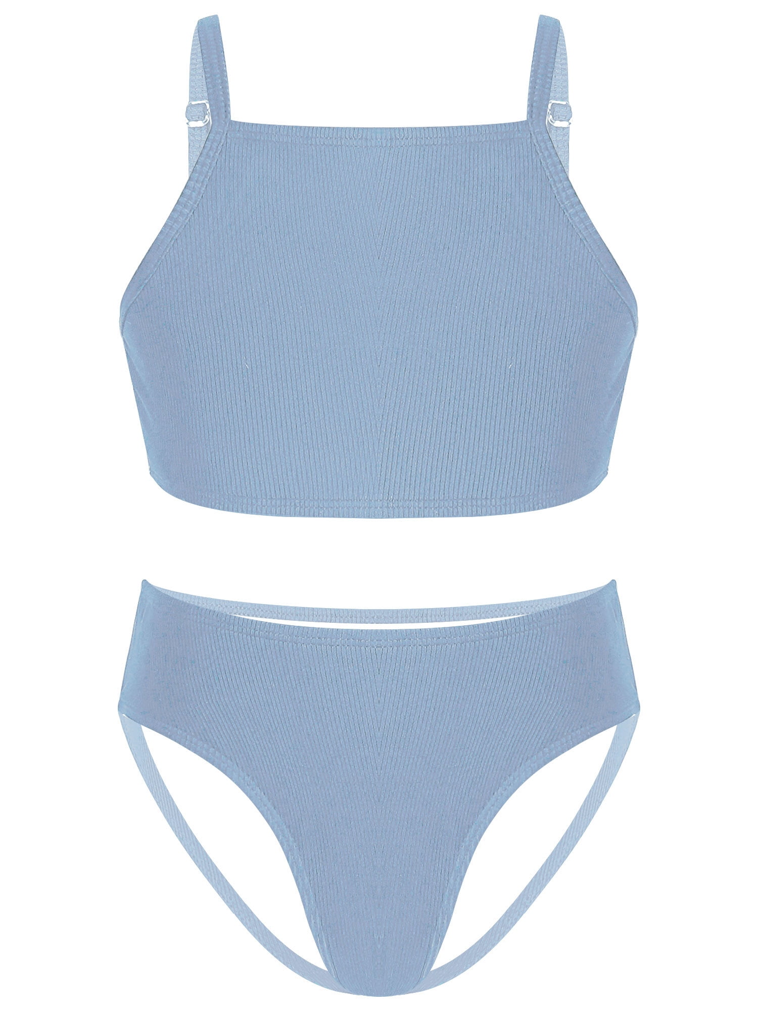 iEFiEL Kids Girls Solid Color Bikini Set Swimming Crop Top with Briefs ...