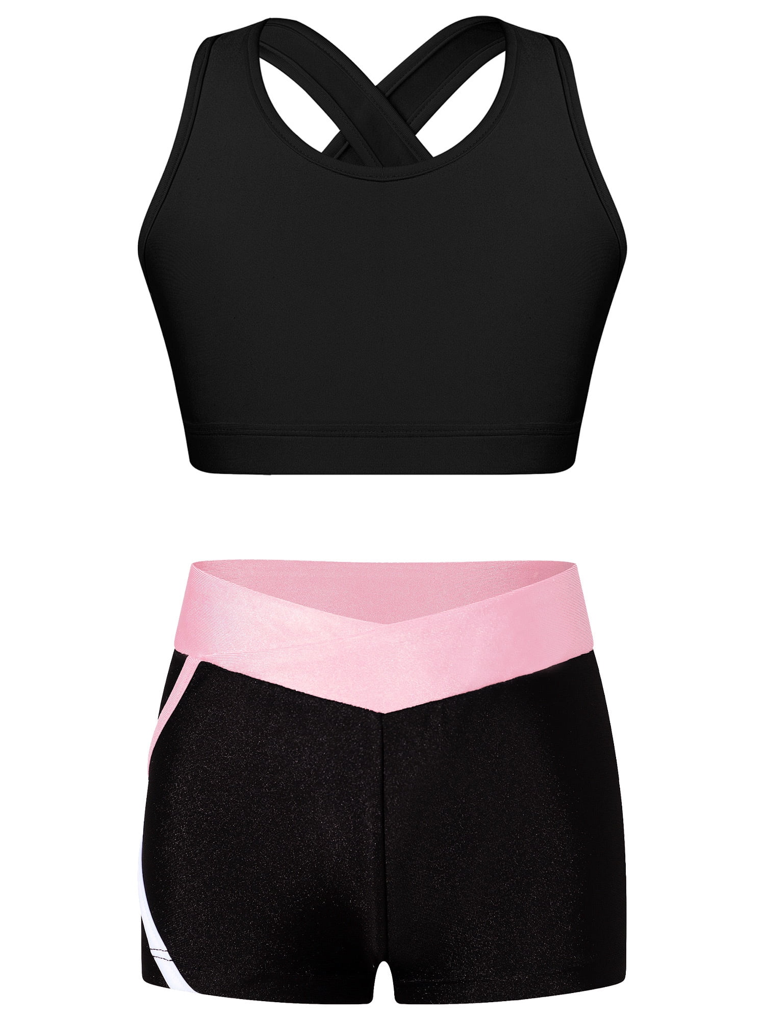 iEFiEL Kids Girls Sports Suit Cross Shoulder Straps Crop Top with Side ...