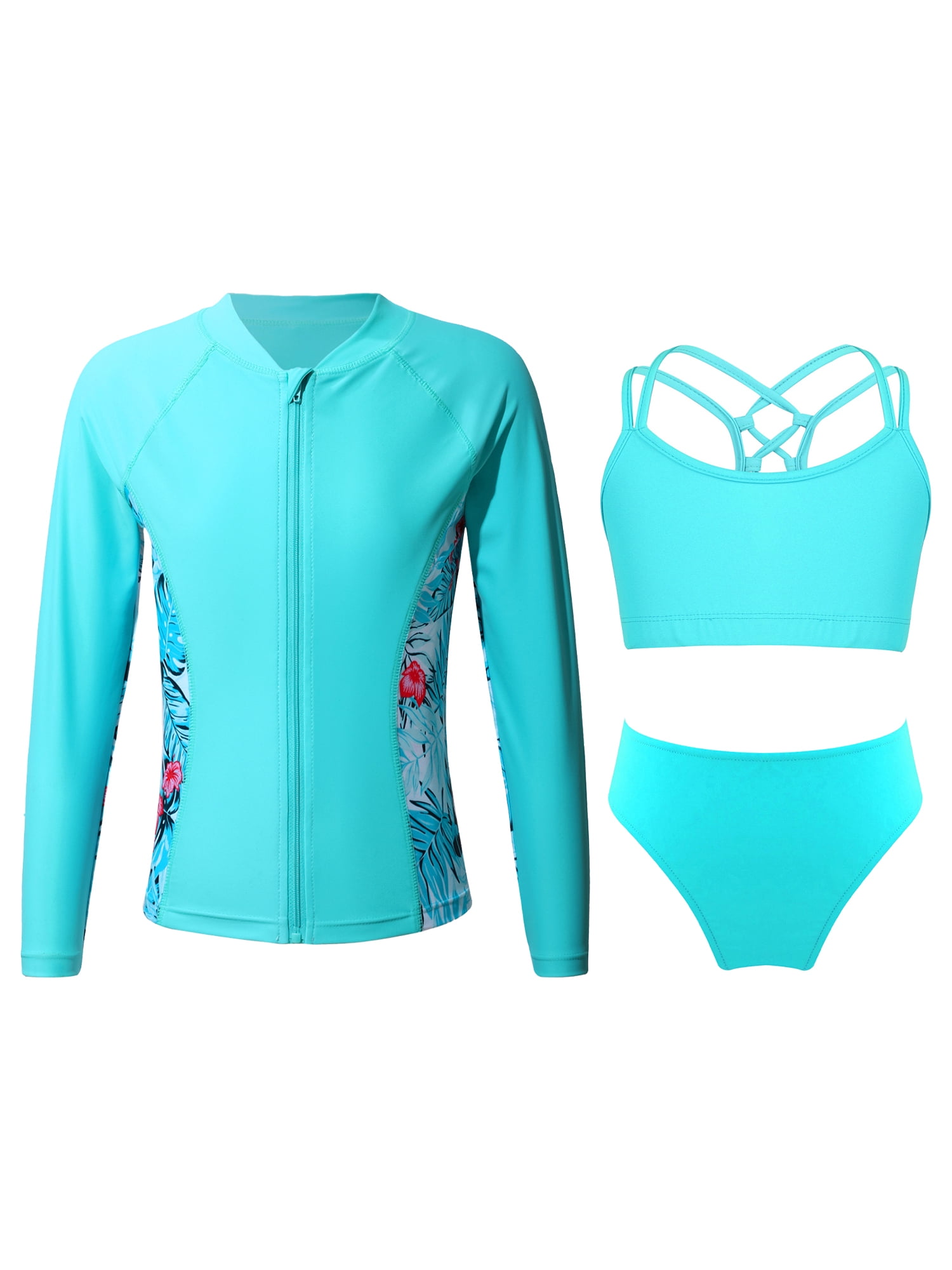 iEFiEL Kids Girls Swimsuit Long Sleeve Zipper Tops with Sleeveless ...