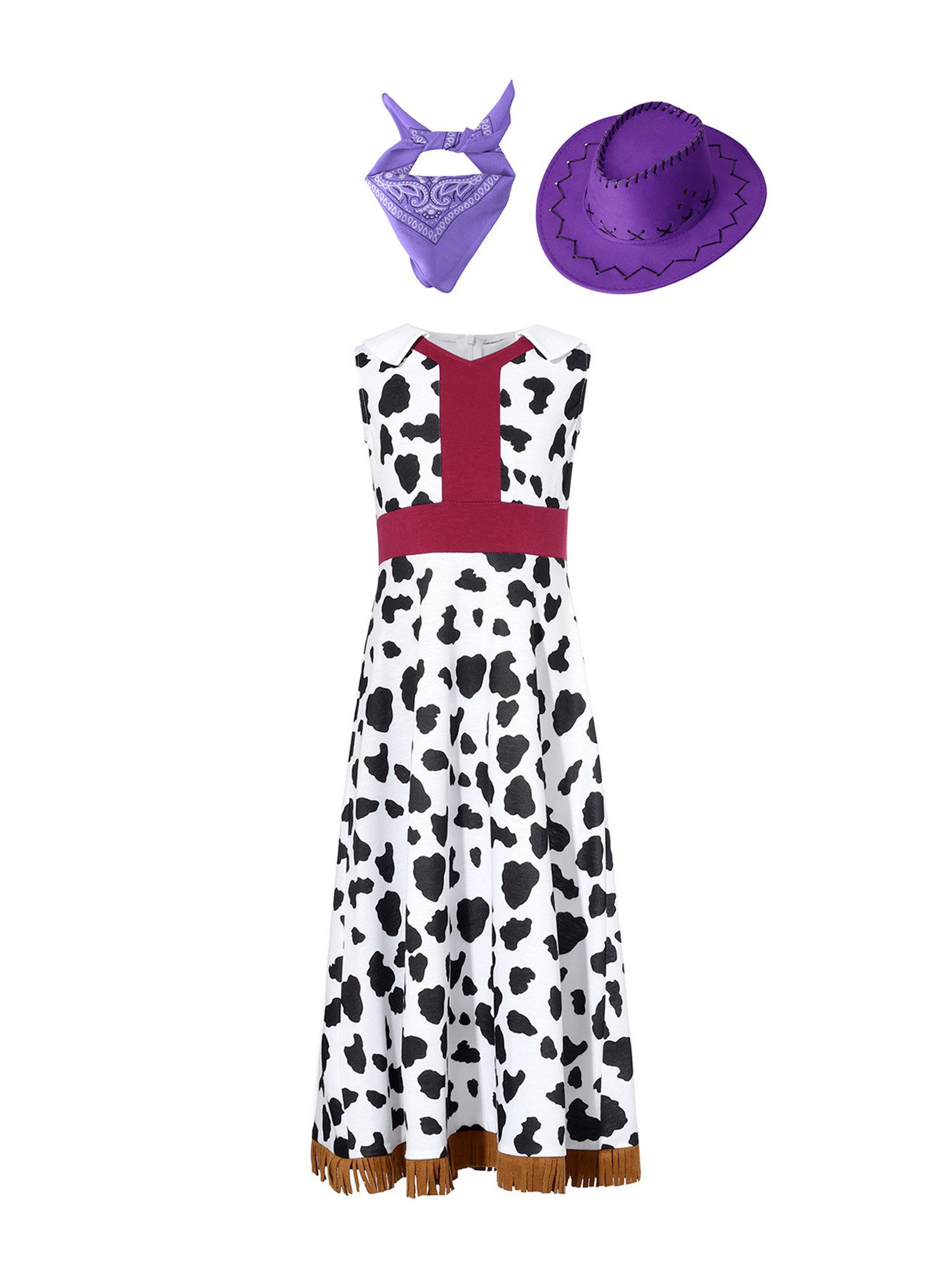 iEFiEL Kids Girls Western Cowgirl Costume Set Halloween Fancy Dress Up ...