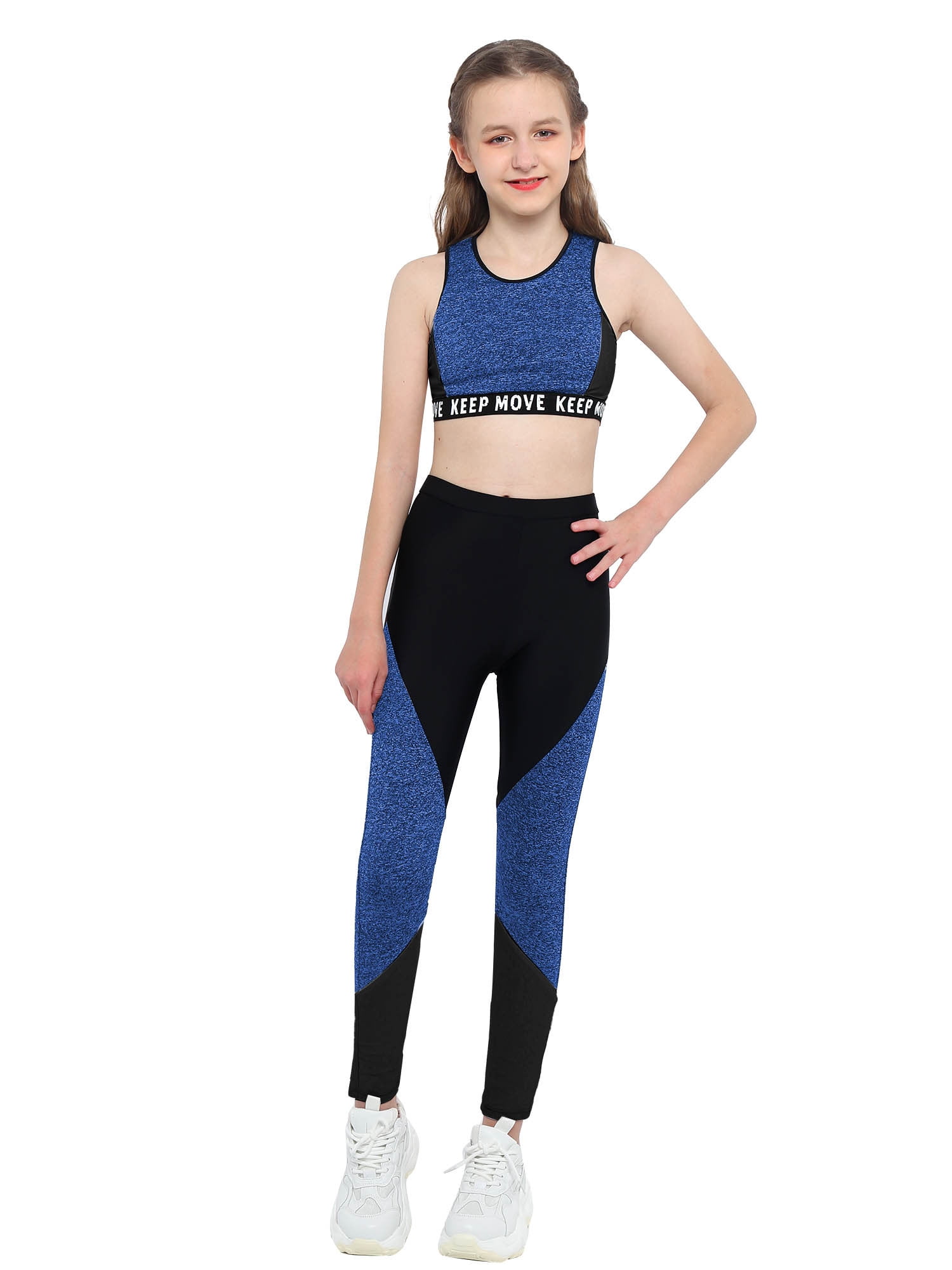 iEFiEL Kids Girls Workout Running Sports Suit Set Wide Straps Tops with ...