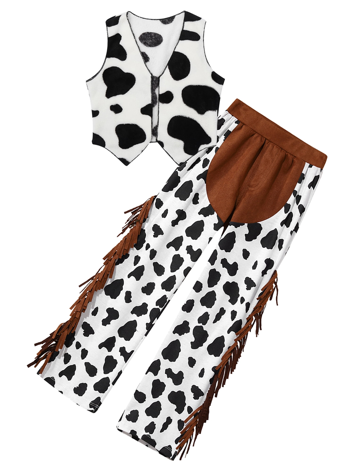 iEFiEL Kids Western Rodeo Cowboy Pants Cow Print Tassels Pants Carnival ...