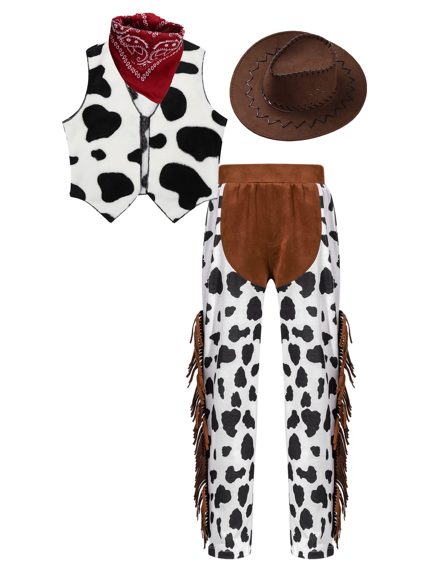 iEFiEL Kids Western Rodeo Cowboy Pants Cow Print Tassels Pants Carnival ...