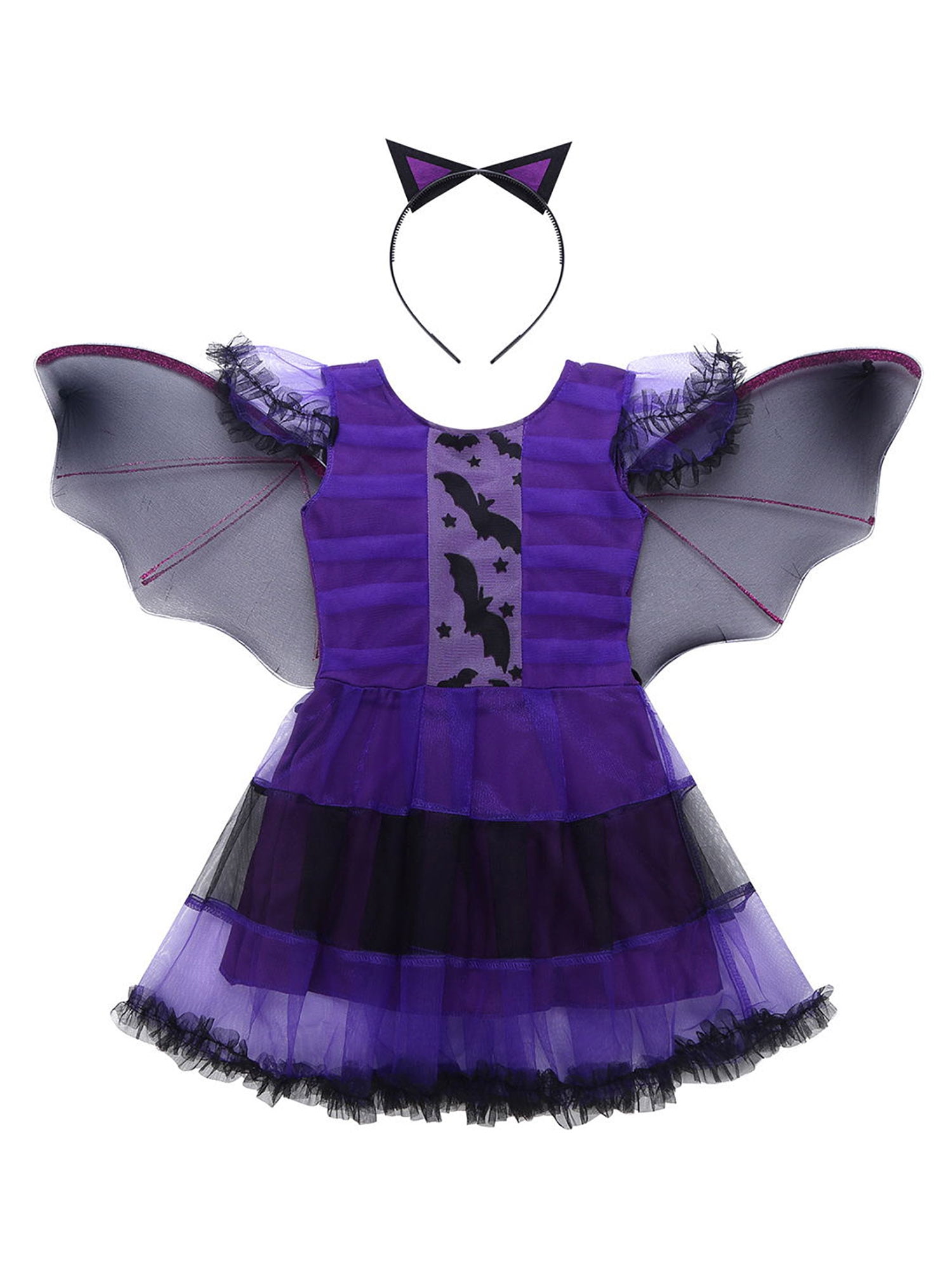 iEFiEL Little Girls Bat Princess Dress with Wing Halloween Cosplay ...