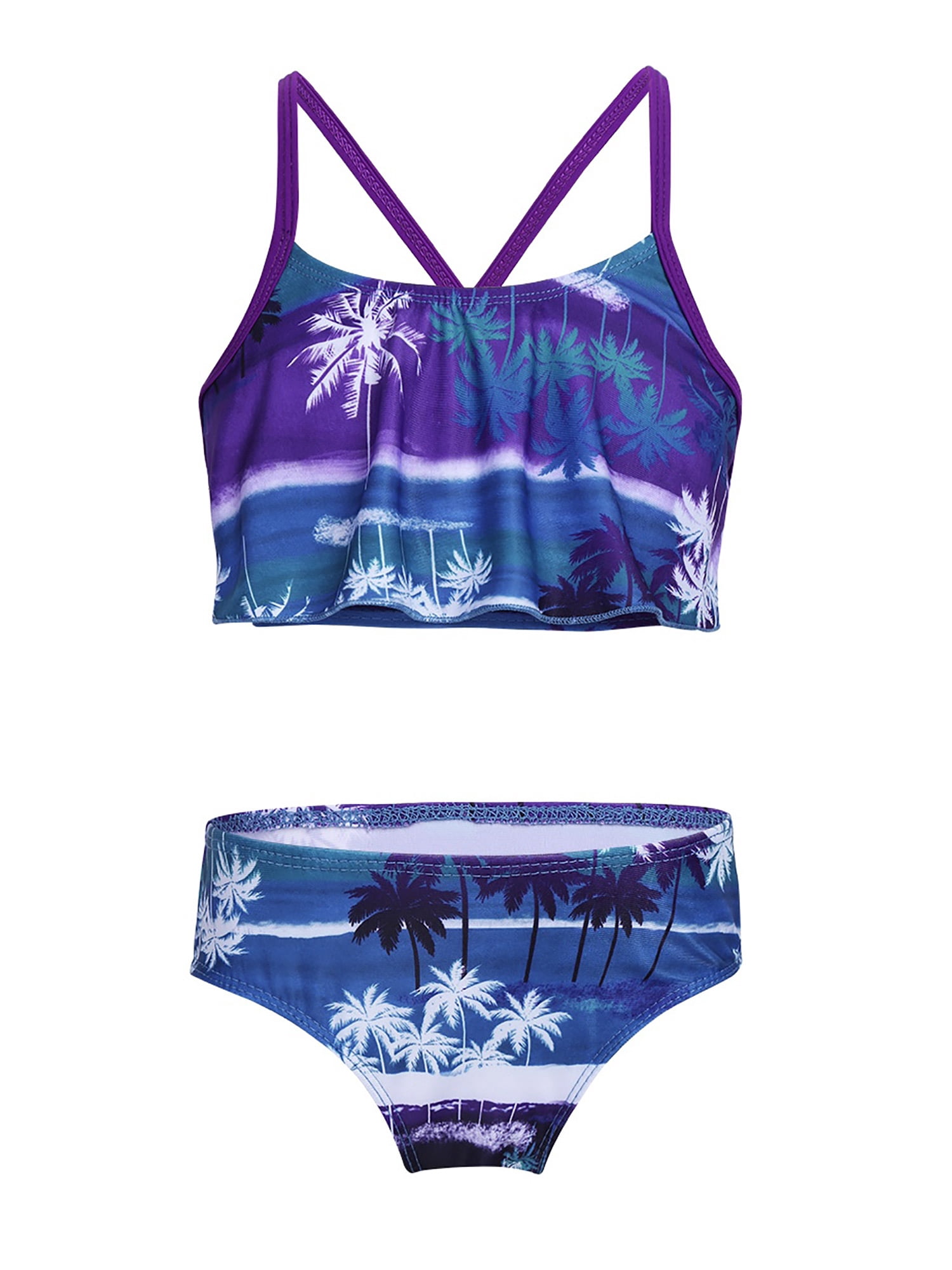 iEFiEL Little Girls Swimwear Tropical Holiday Bathing Suit Flounce Top ...